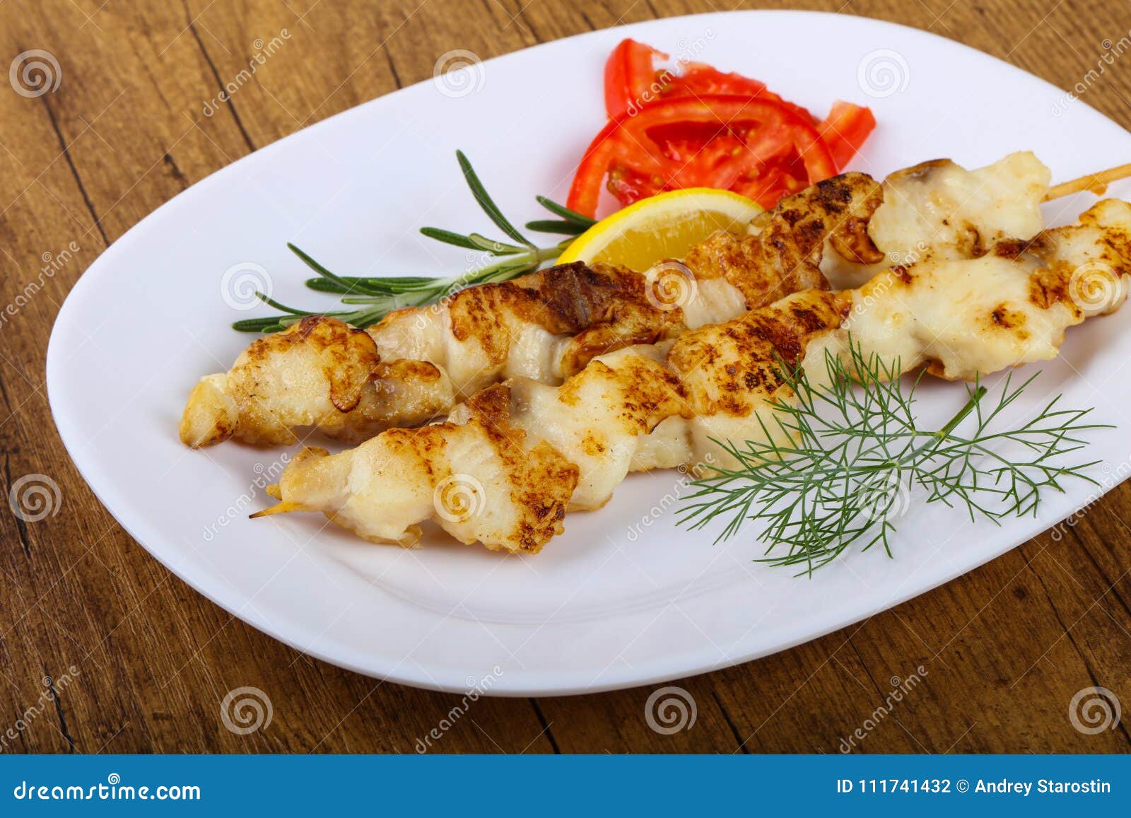 Fish skewer stock photo. Image of seafood, wood, meal - 111741432