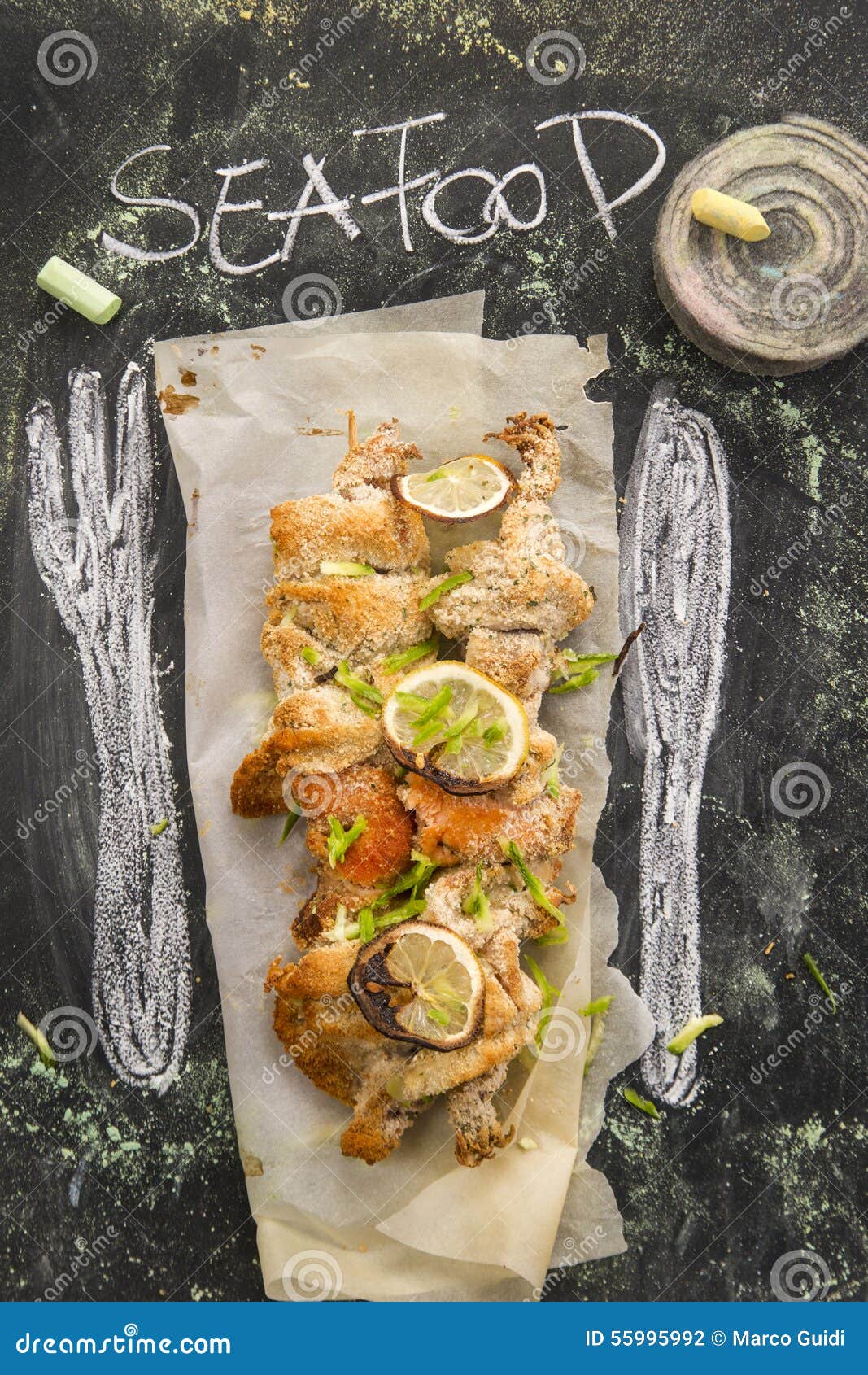 Fish skewer stock photo. Image of fish, diet, lunch, plate - 55995992
