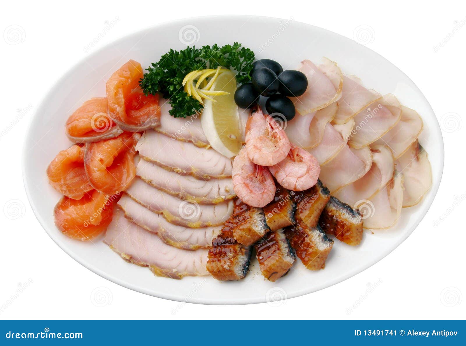 Fish slices on white plate stock image. Image of diet - 13491741