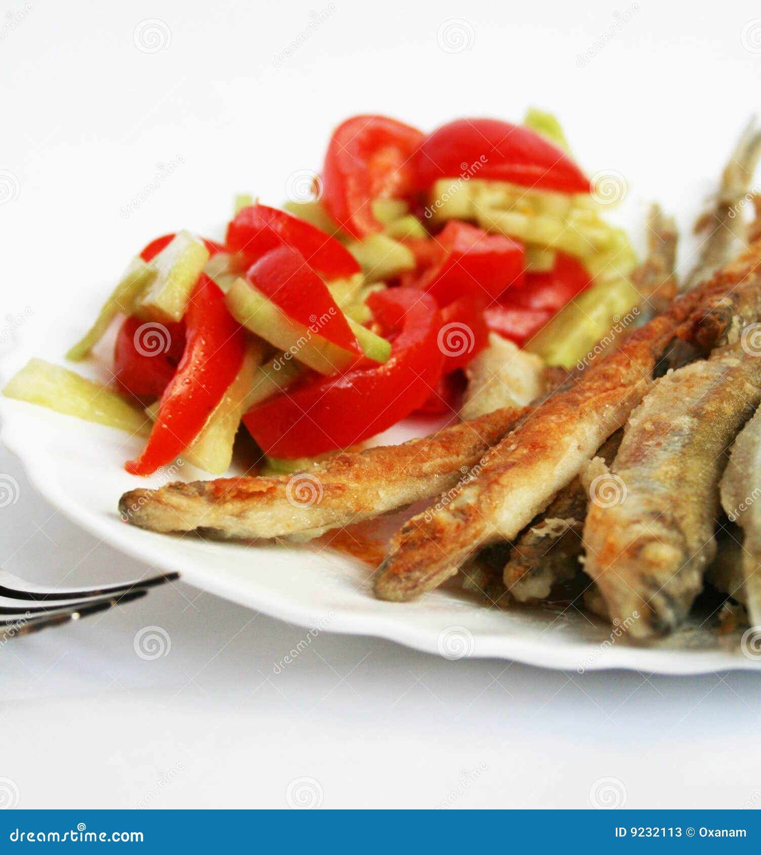 Fish -smelt in Flour Crust Appetizer with Salad Stock Image - Image of ...