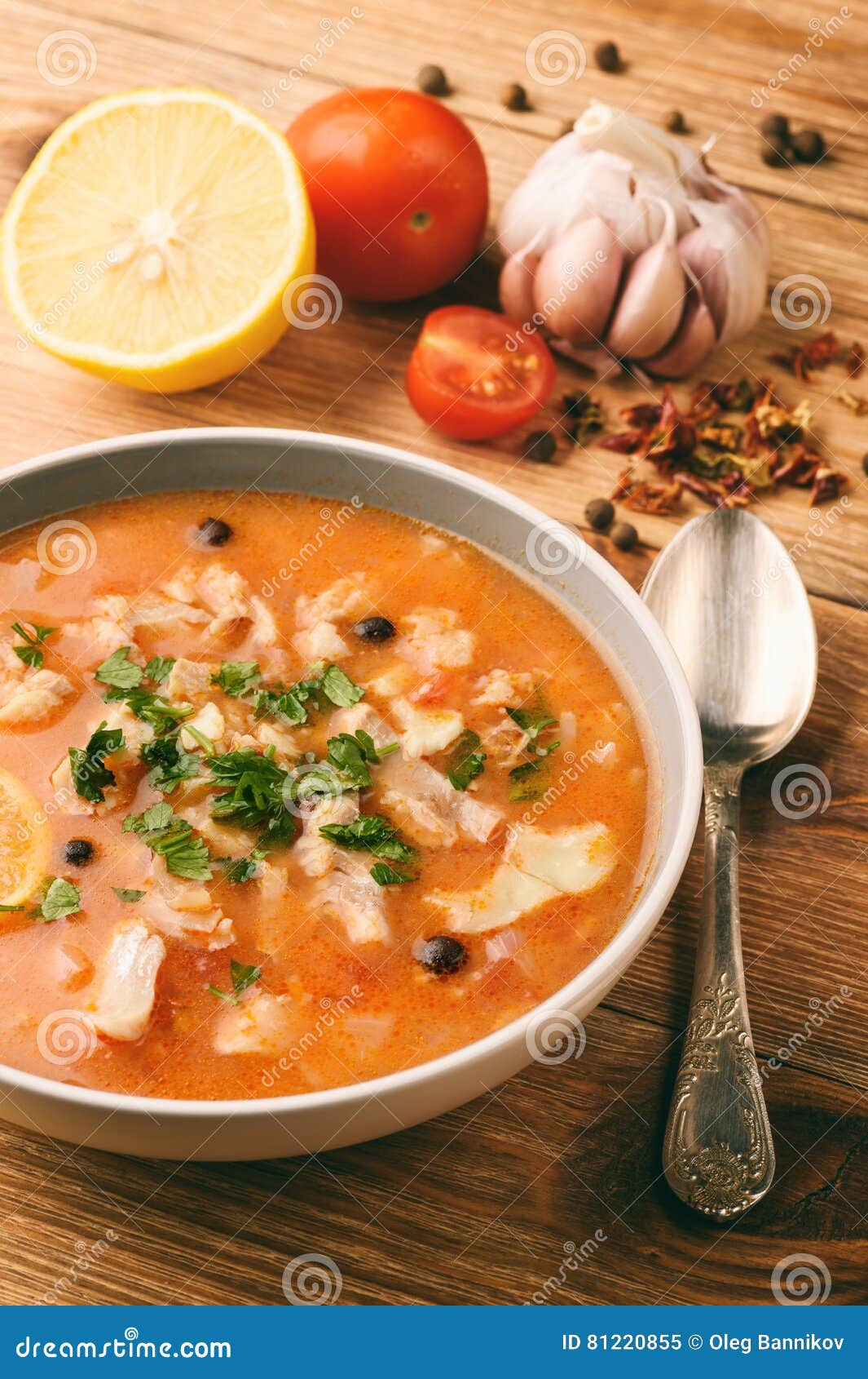 Fish Soup with Tomatoes and Garlic Aljotta. Stock Image - Image of ...