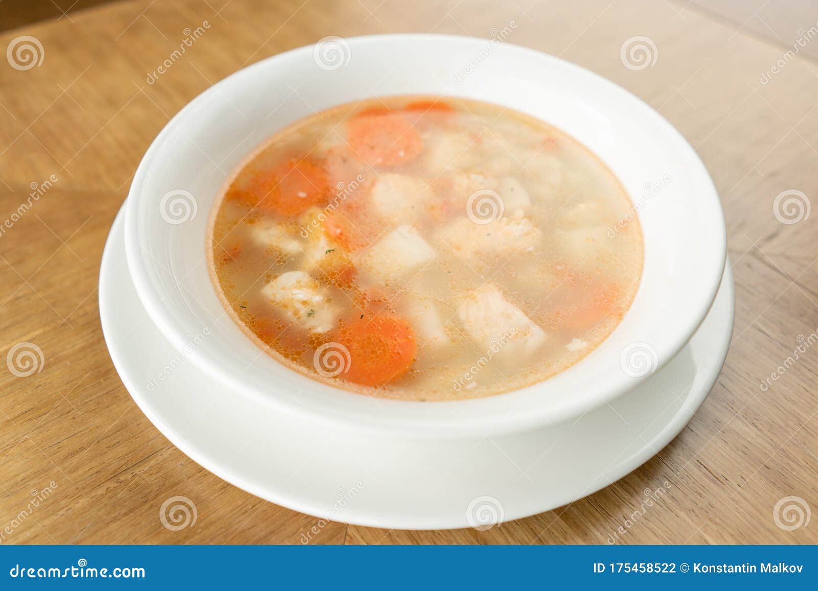 Fish Soup in a White Plate. Fish Soup with Vegetables, Celery in a Cup ...