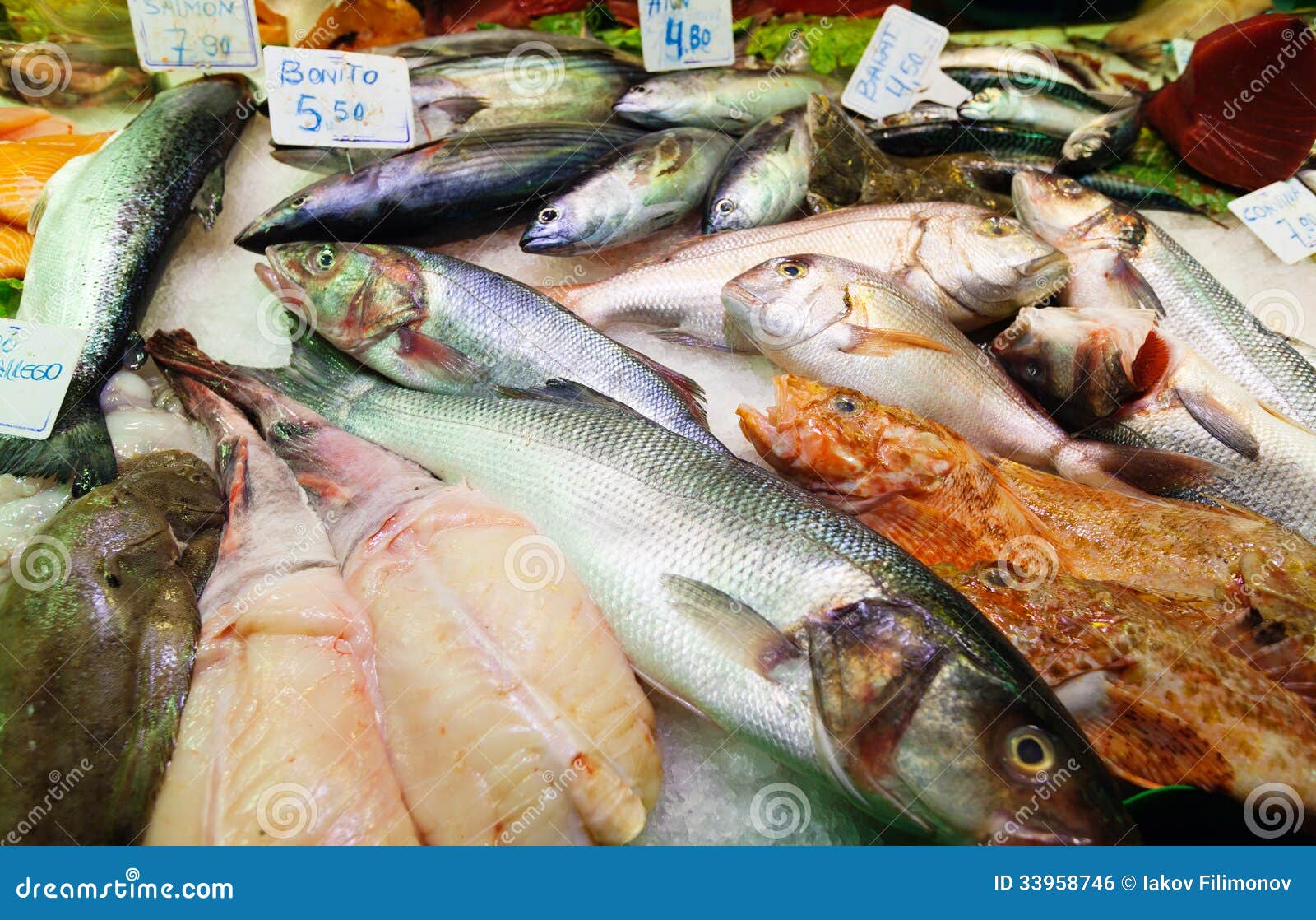 Fish on Spanish Market Counter Stock Photo - Image of healthy, silver ...