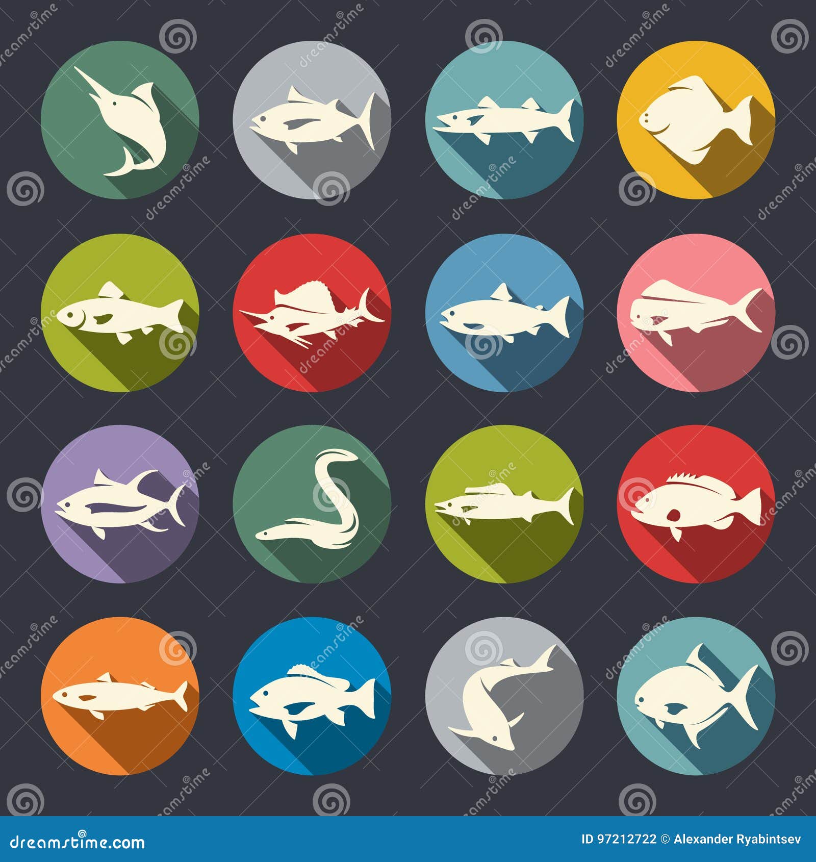 Fish species icons stock vector. Illustration of pompano - 97212722