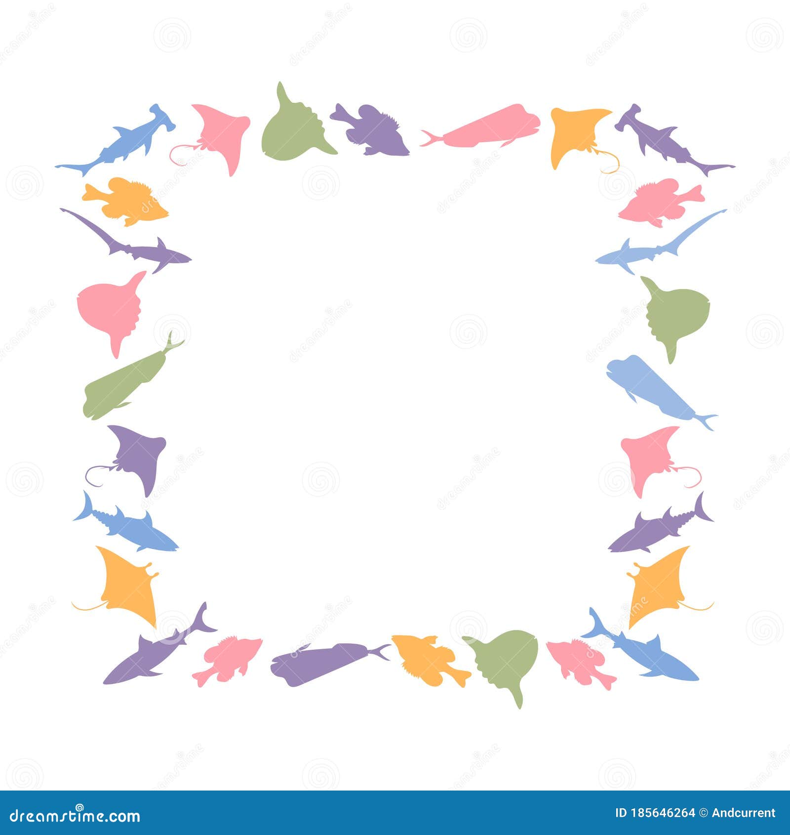 Fish Square Frame. Vector Colourful Image Background. Stock Vector ...