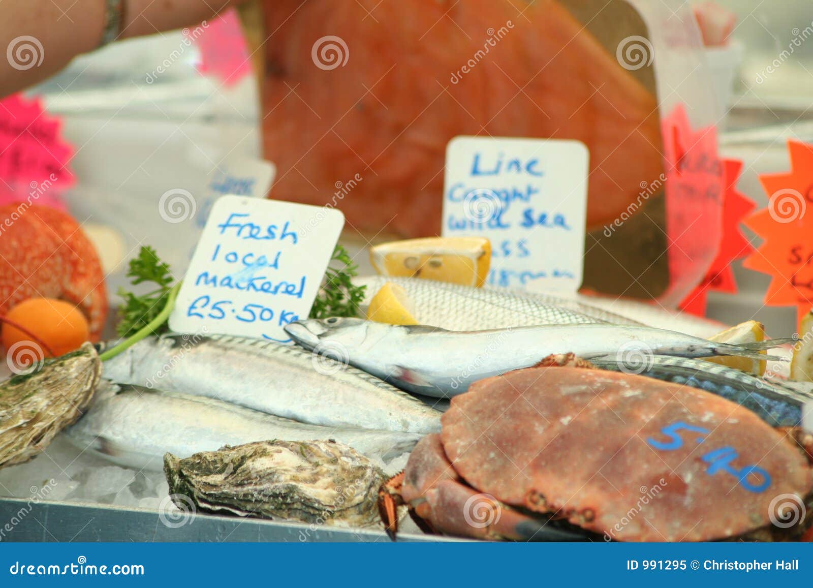 Fish Stall stock image. Image of gambas, meal, crab, sale - 991295