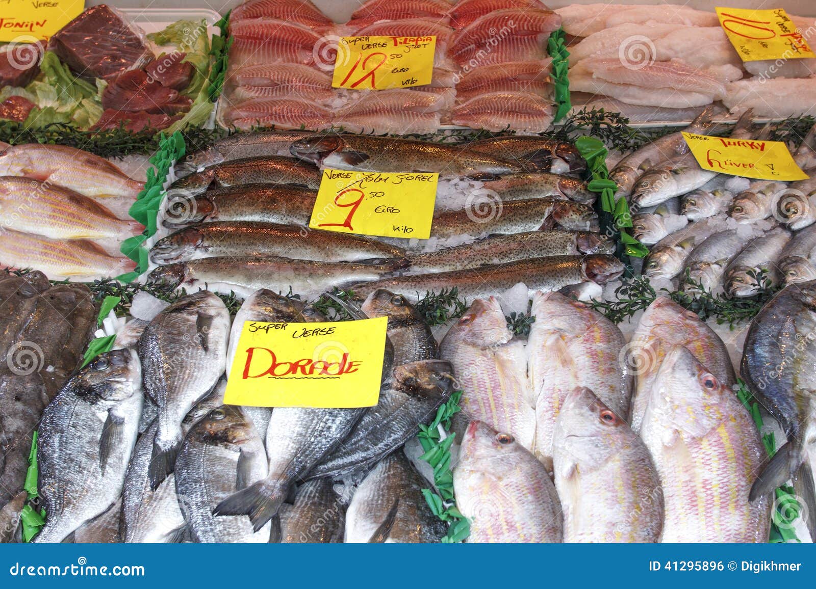 Raw Fish stall stock photo. Image of bream, close, fishing - 41295896