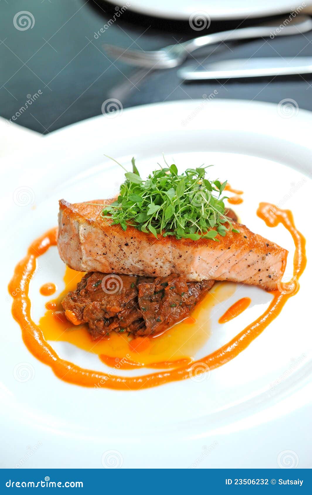 Fish steak with vegetables stock photo. Image of arugula - 23506232