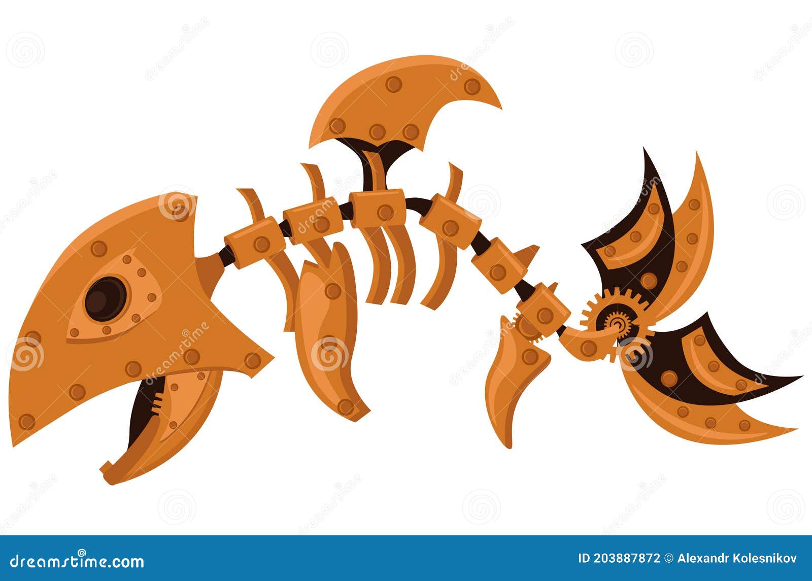 Fish Steampunk Robot. Unusual Animal Pattern Mechanism. Cartoon Vector ...