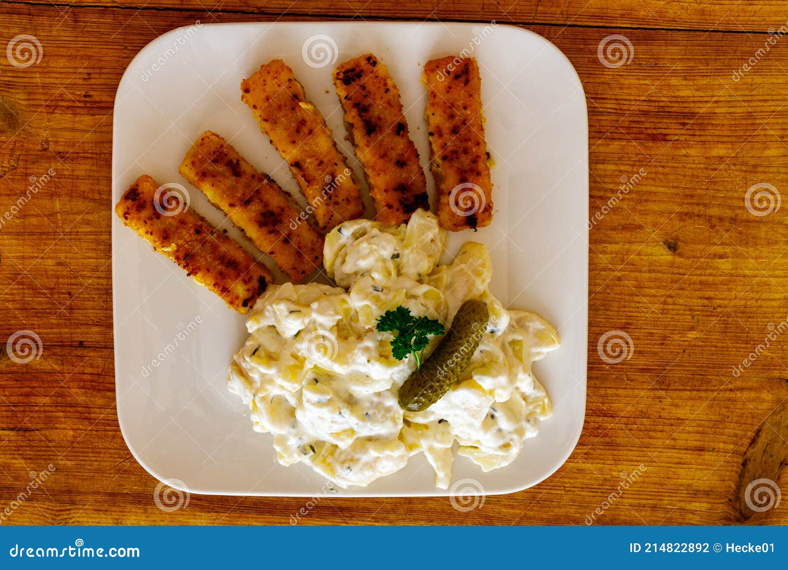 Fish Sticks with Potato Salad Stock Photo - Image of sticks, fish ...