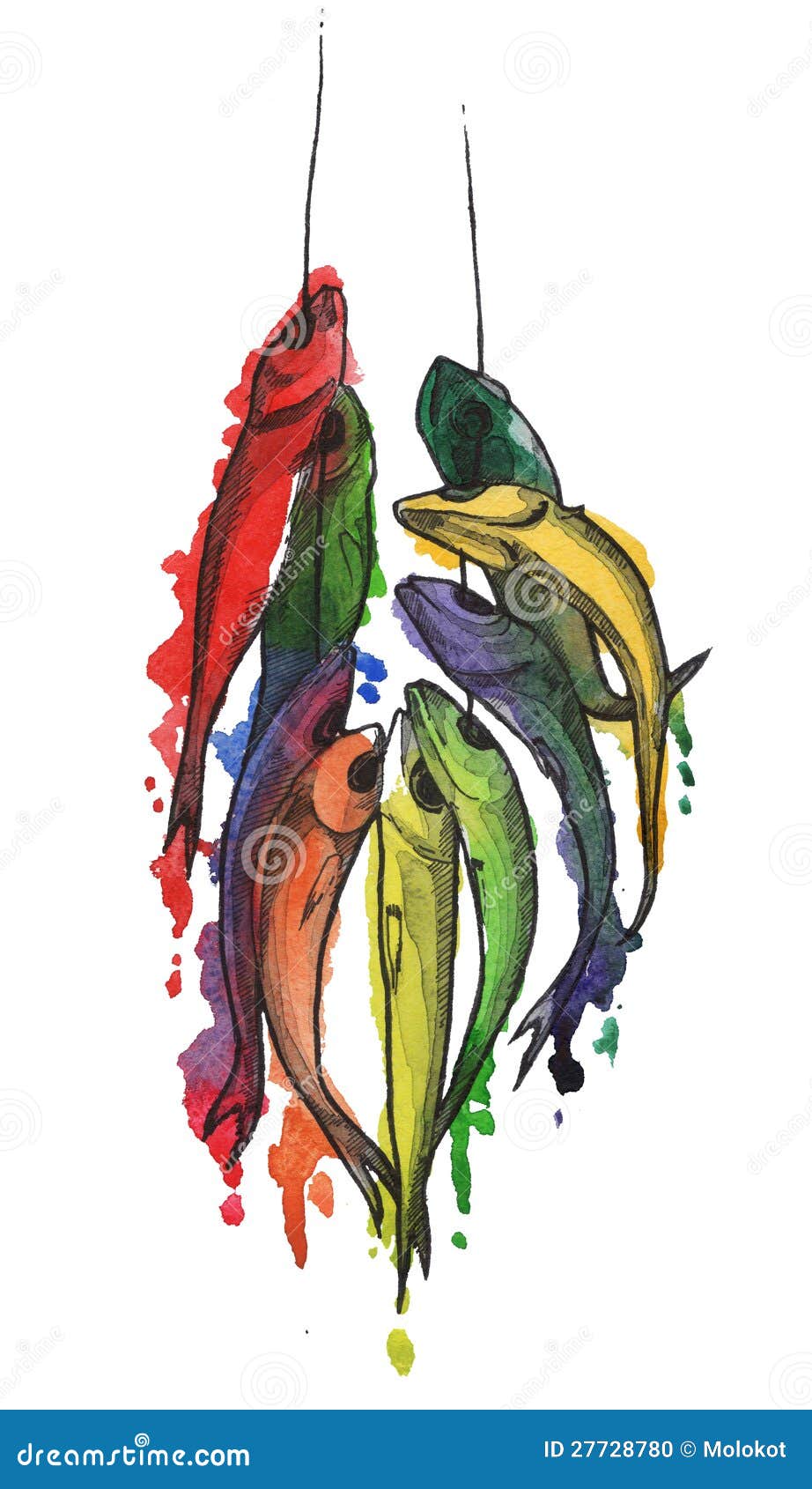 Fish on the string stock illustration. Illustration of animal - 27728780