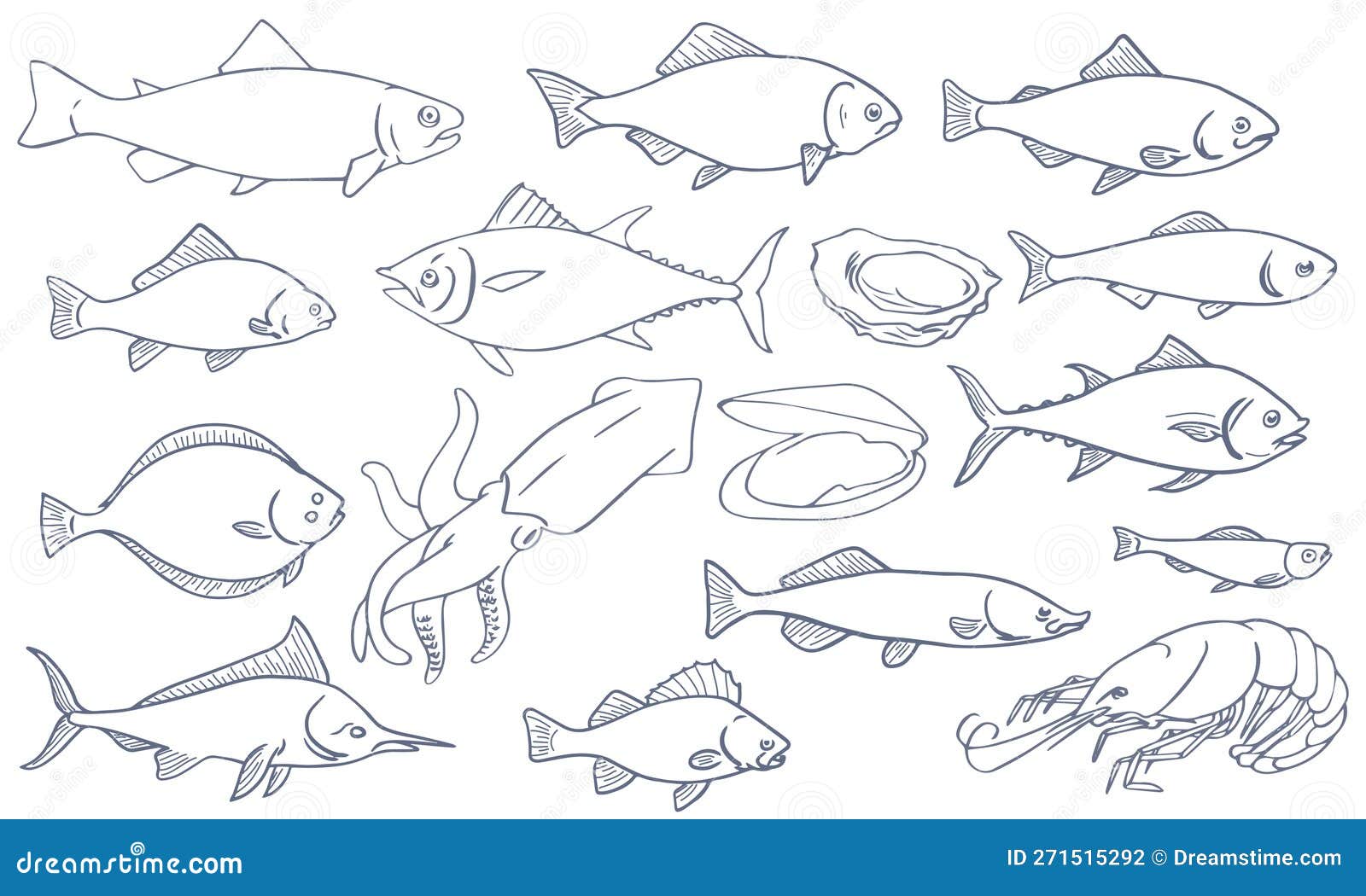 Fish Line Drawing Vector Collection Set Stock Vector - Illustration of ...