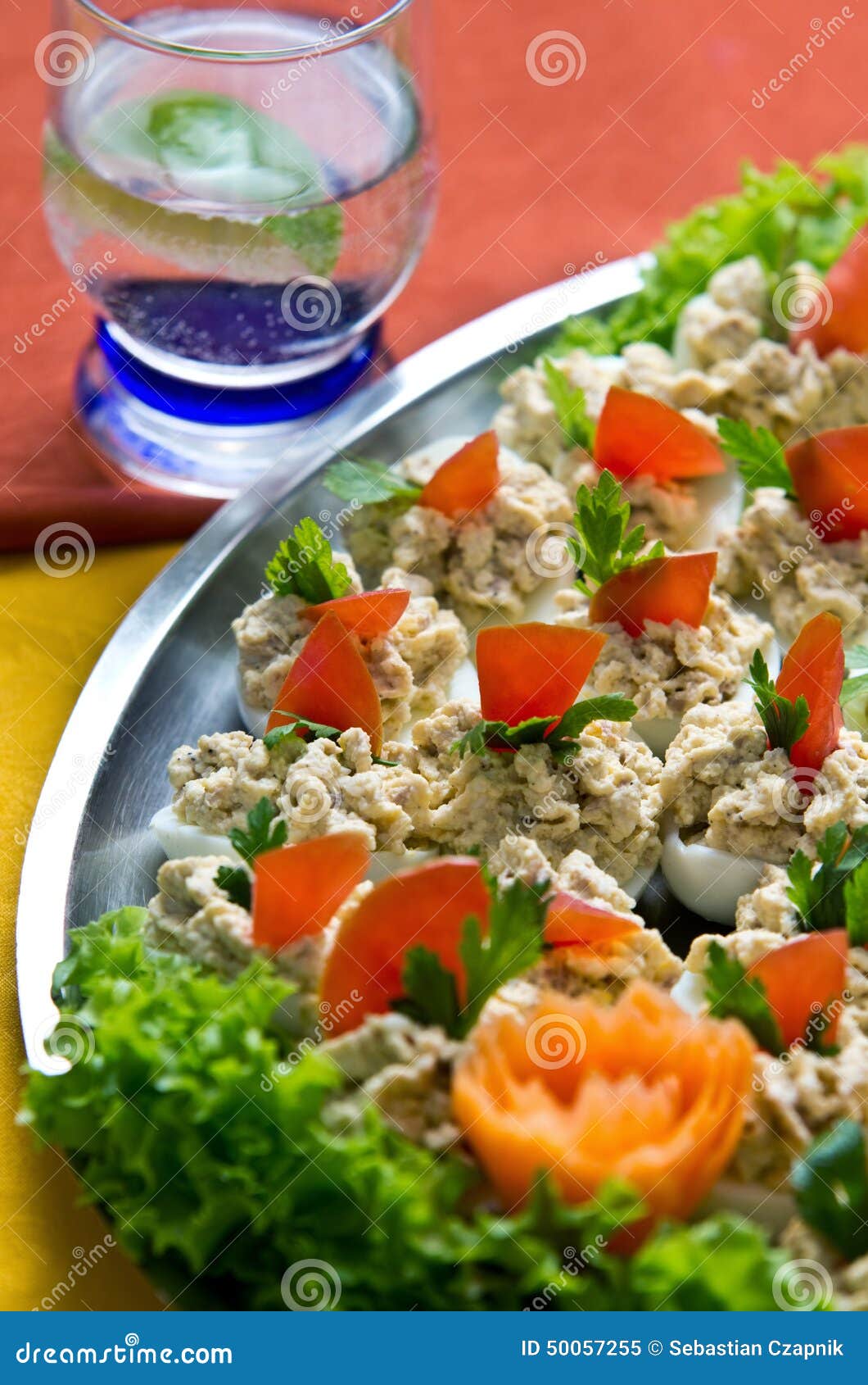 Fish Stuffed Eggs on Platter Stock Image - Image of plate, stuffing ...