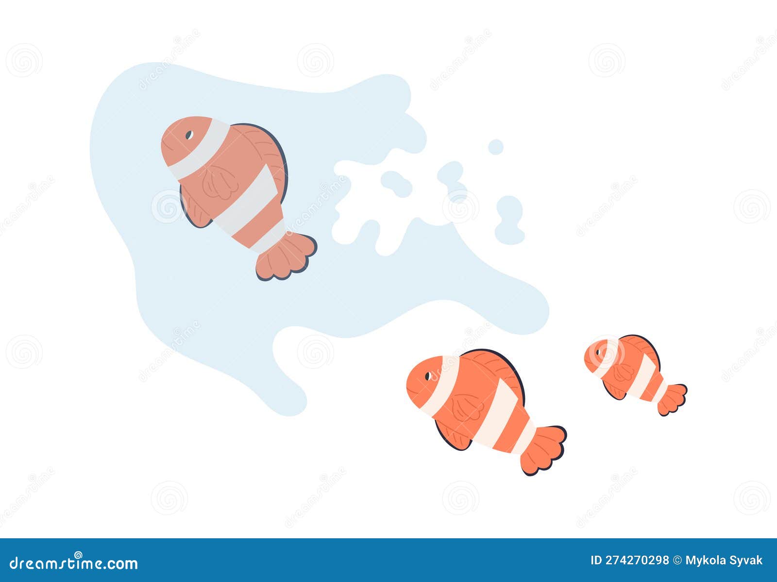 Fish Suffer From Water Pollution. Raster Illustration In Flat Cartoon ...