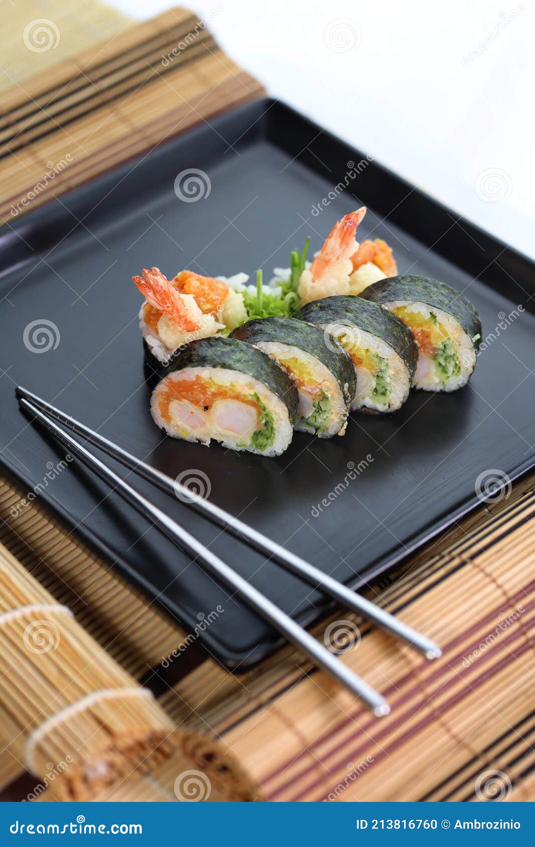 Sushi on a Ceramic Plate in a Traditional Asian Recipe Stock Photo ...