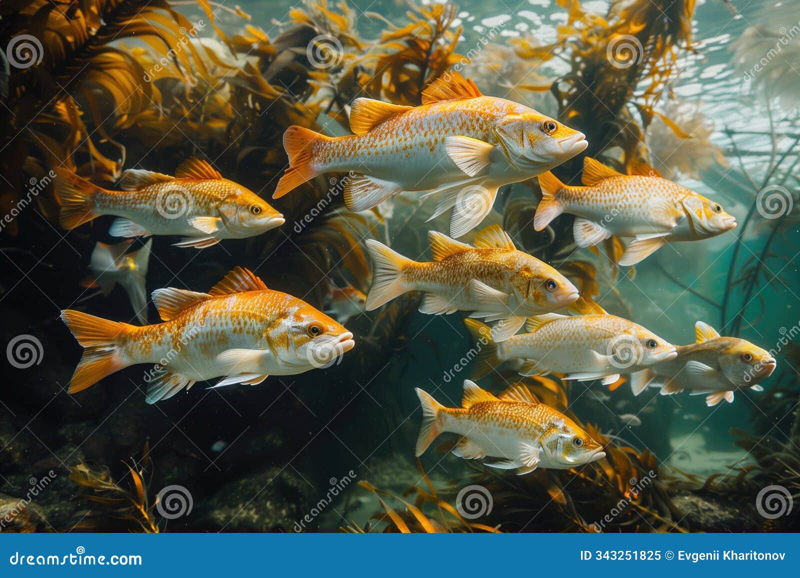 Fish Swarming Underwater among Algae Stock Illustration - Illustration ...
