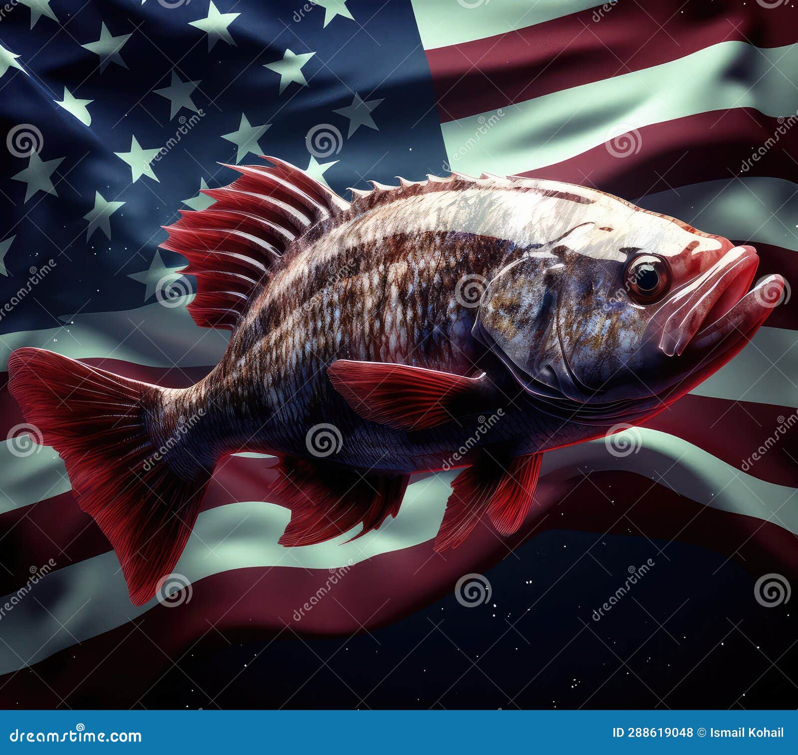 A Fish is Swimming in Front of an American Flag, Created by Generative ...