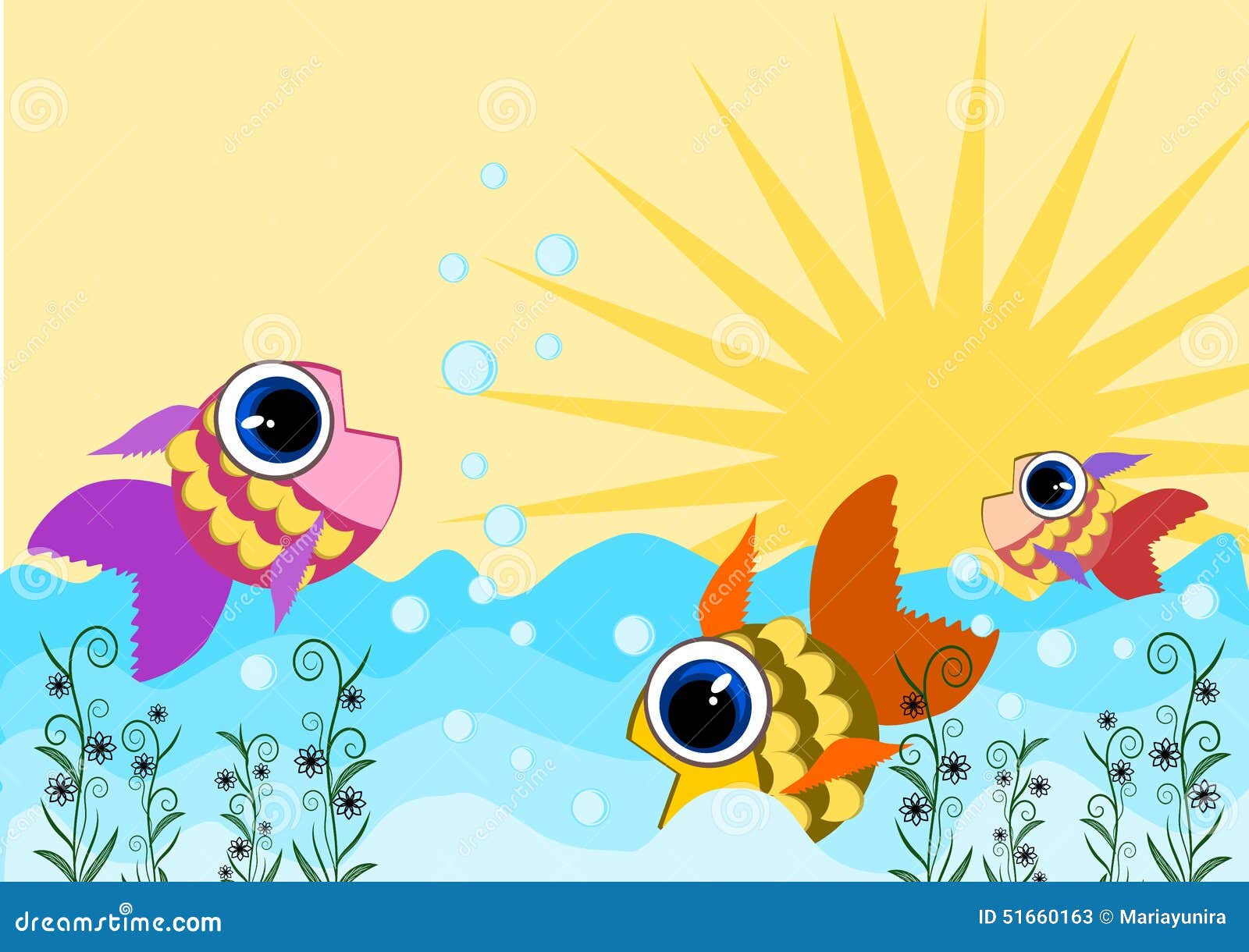 Fish swimming stock vector. Illustration of toddler, kids - 51660163