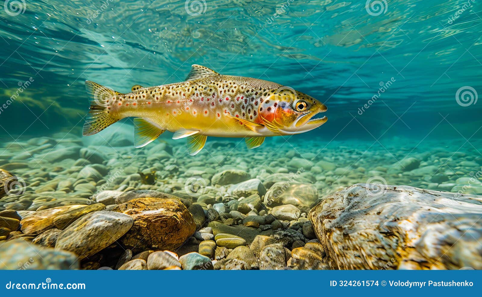 A Fish Swimming in a River with Rocks and Water Stock Photo - Image of ...