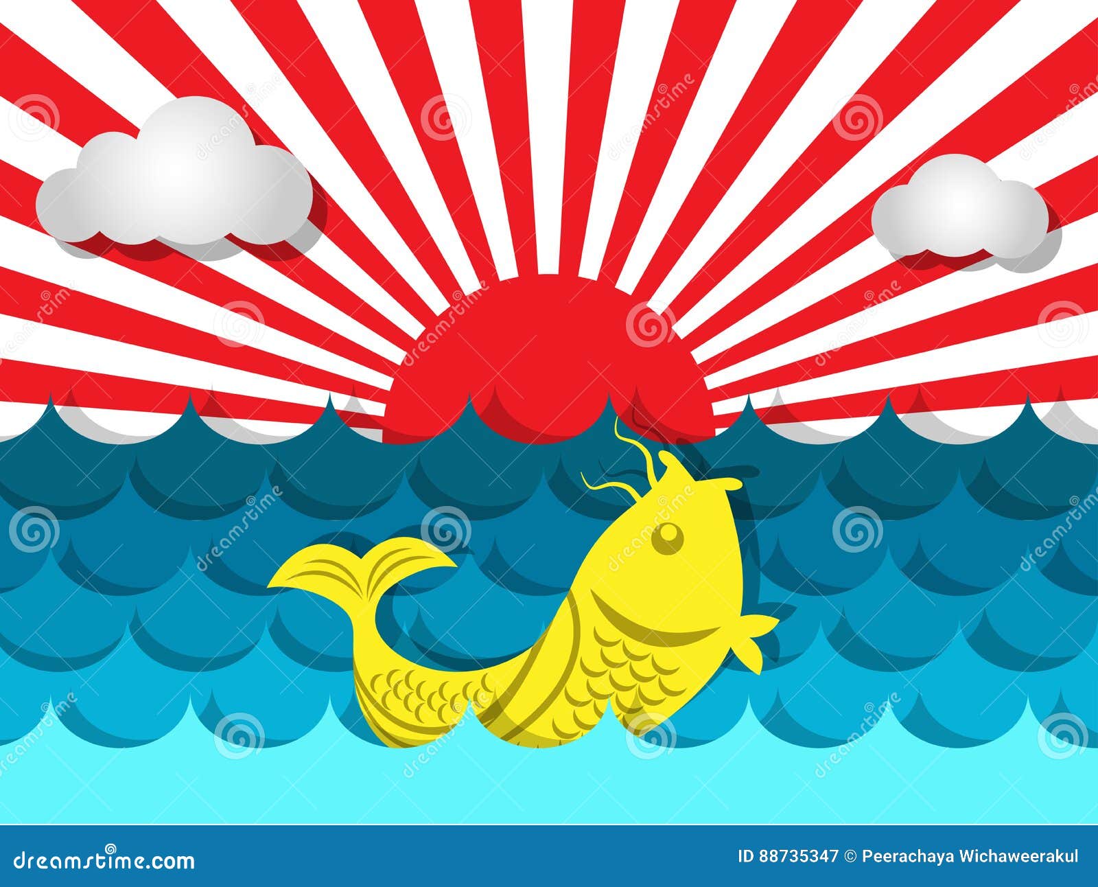 Fish Swimming in the Sea with Sunshine for Summer Concept Stock Vector ...