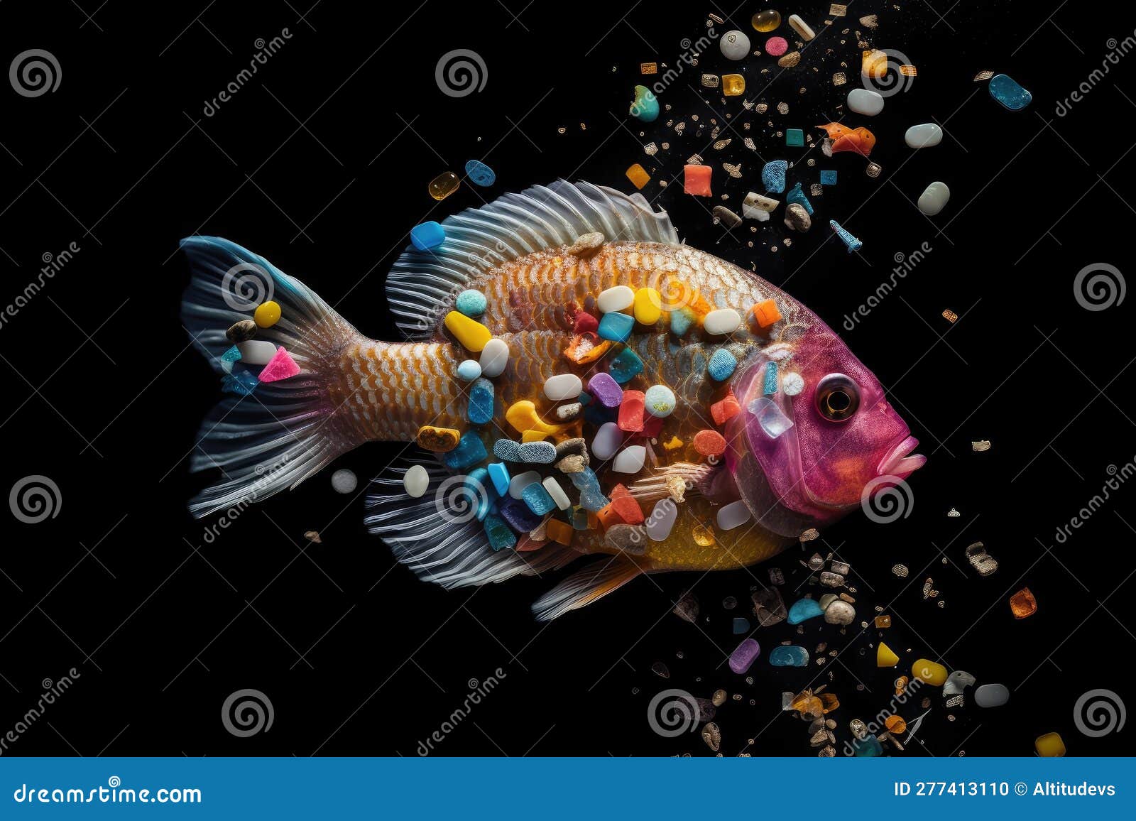 A Fish Swimming in a Tank, Surrounded by Microplastics Stock Photo ...