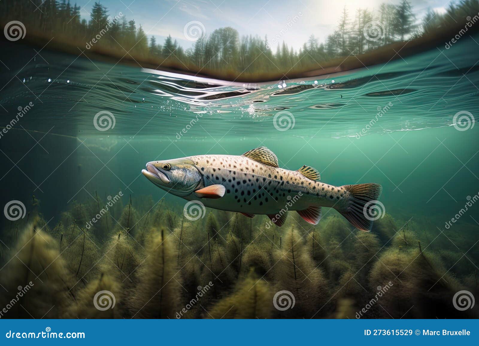Fish Swimming Under Water, with Landscape Above the Surface - AI ...
