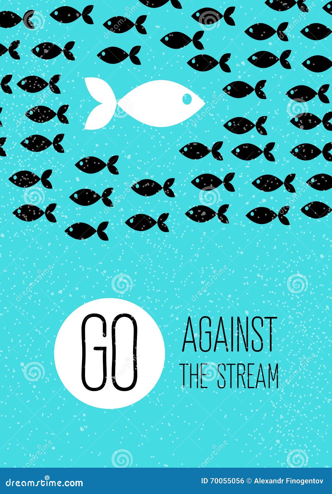 Fish Swims Against the Stream. Blue Flat Poster. Stock Vector ...