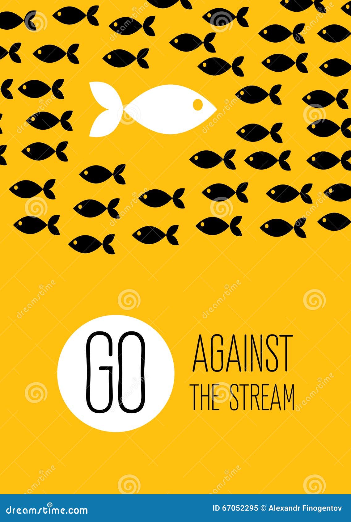Fish Swims Against the Stream. Creative Yellow Flat Poster. Stock ...