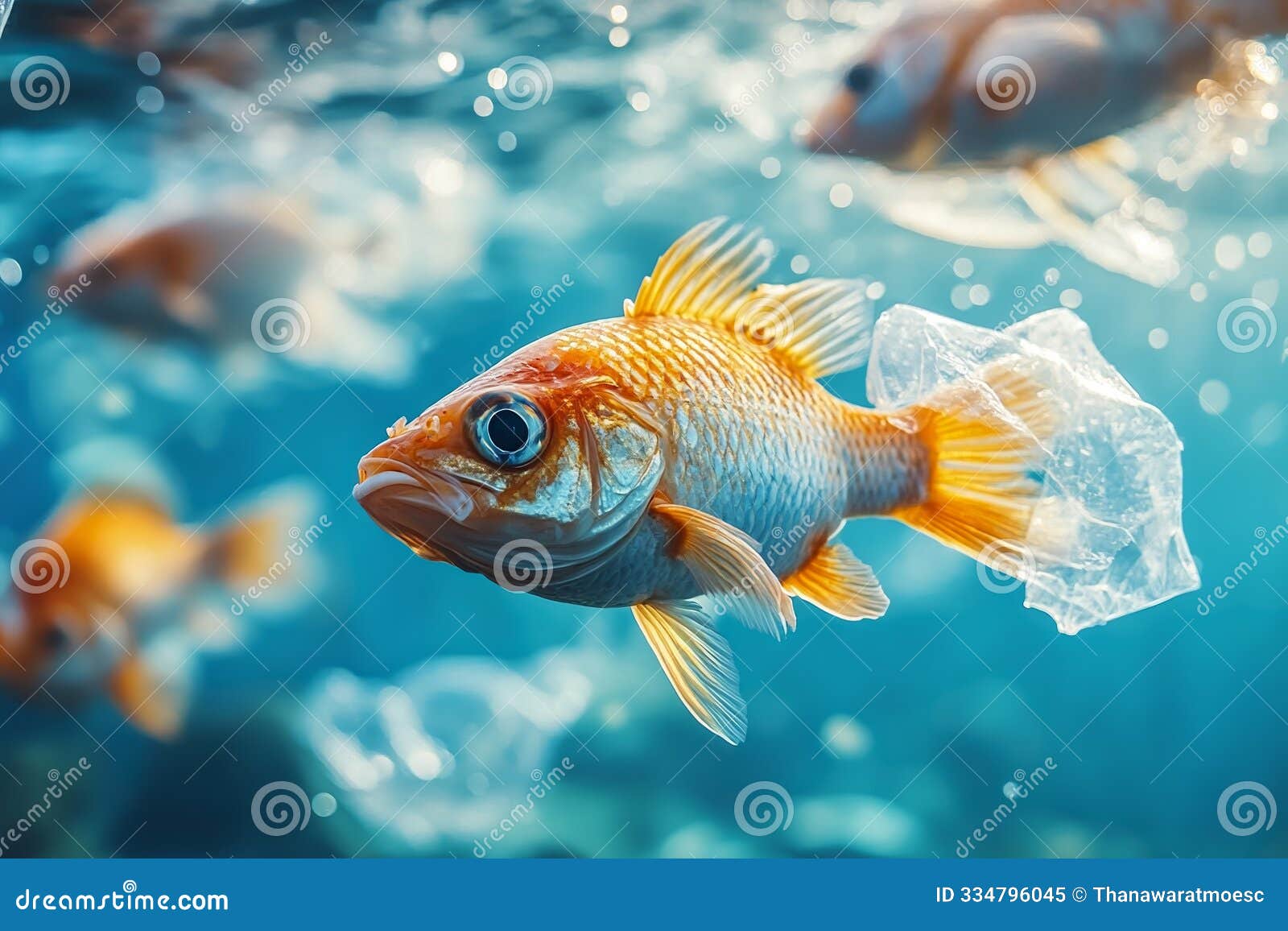 Fish Trapped in Plastic Waste in Polluted Ocean Stock Illustration ...