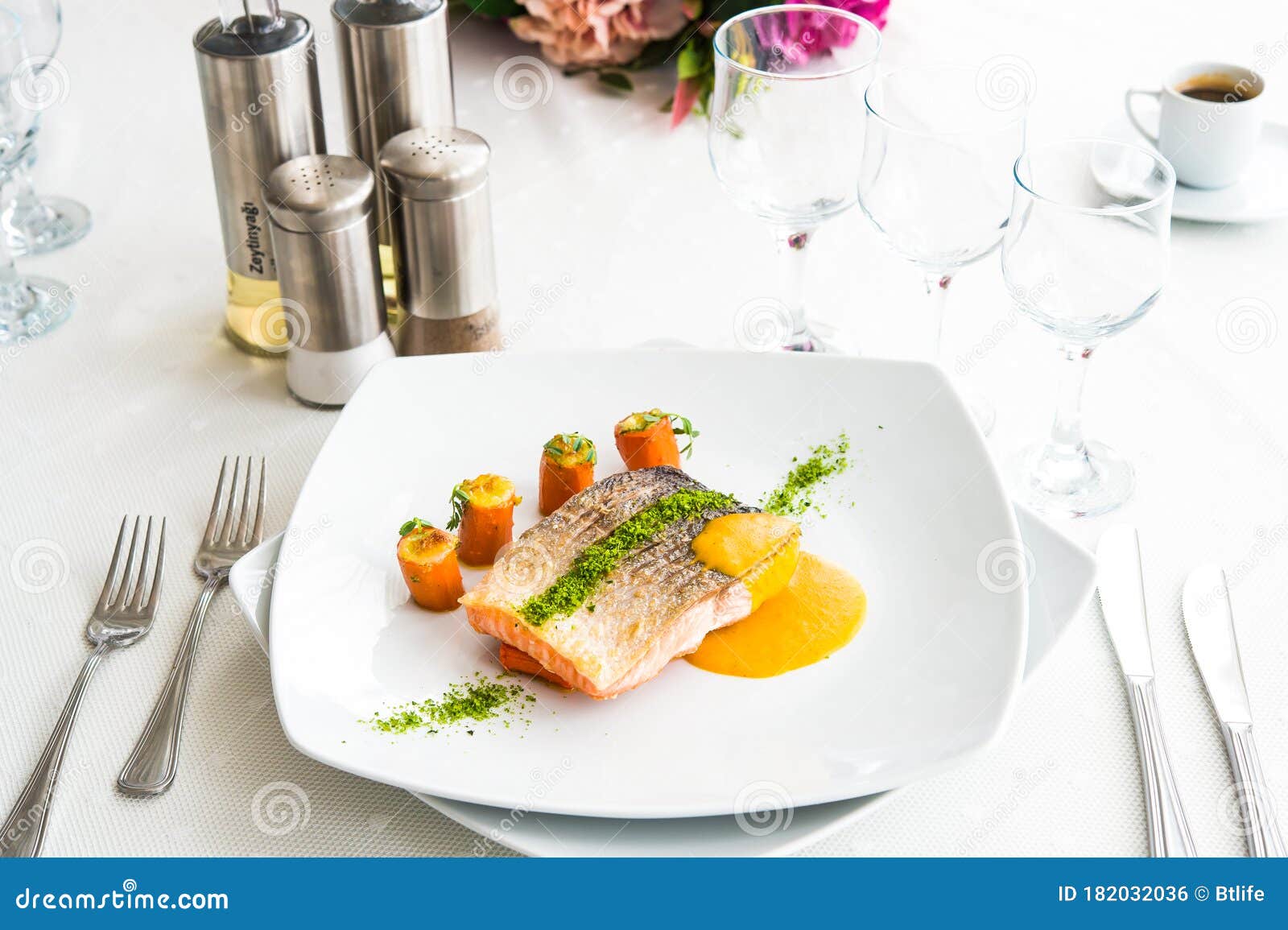 Fish with the table set stock photo. Image of restaurant - 182032036