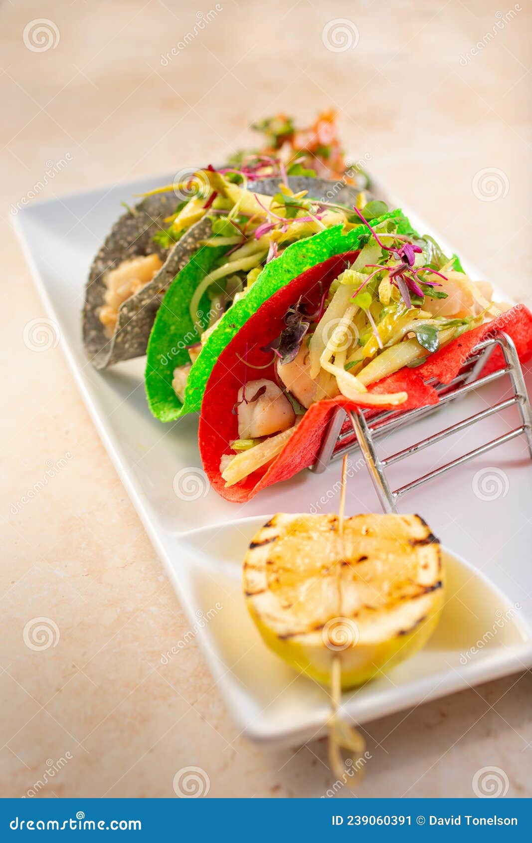 Fish tacos plate stock image. Image of plate, food, napkin - 239060391