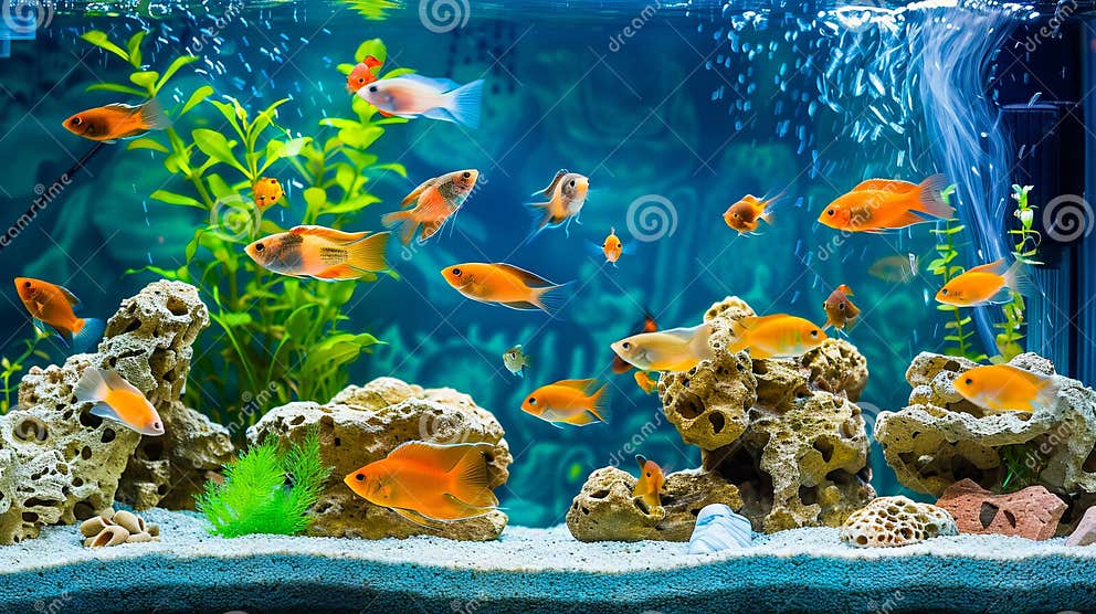 A Fish Tank with Many Different Fish and Plants Stock Photo - Image of ...