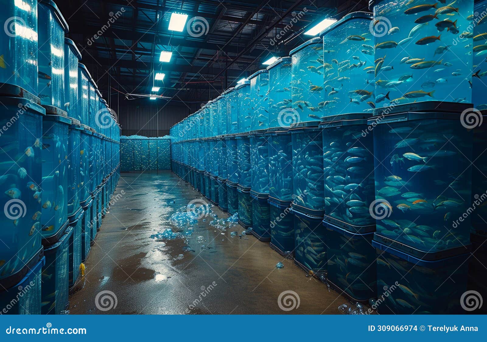 Fish Tanks in Row in Fish Store Stock Photo - Image of production ...
