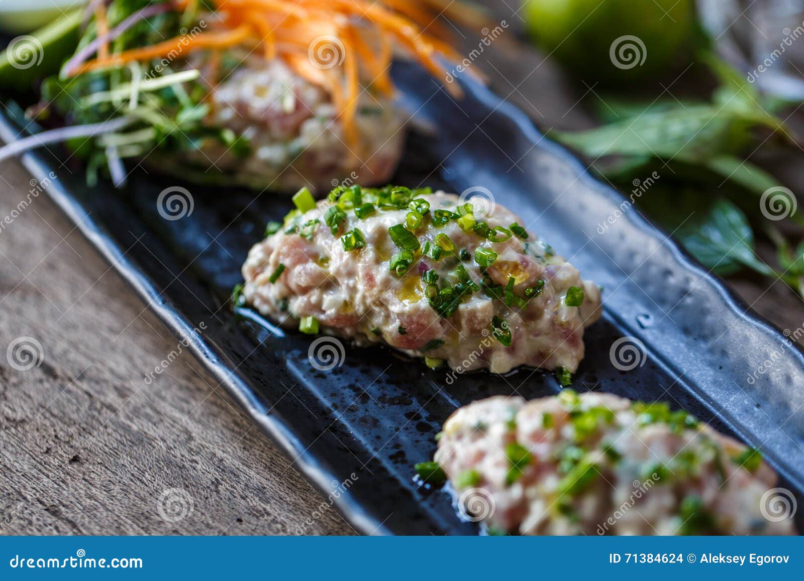 Fish Tartare with Herbs and Carrot Stock Photo - Image of macro ...