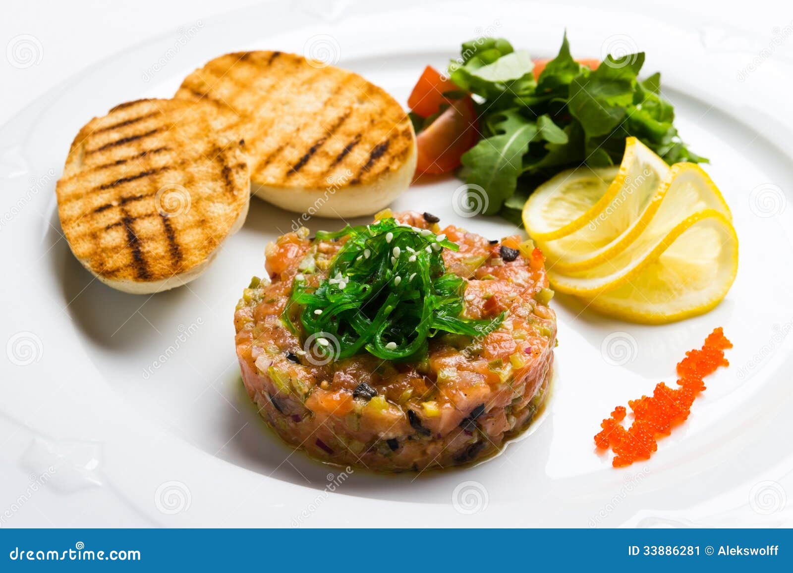 Fish Tartare with Vegetables and Crackers Stock Image - Image of lemon ...