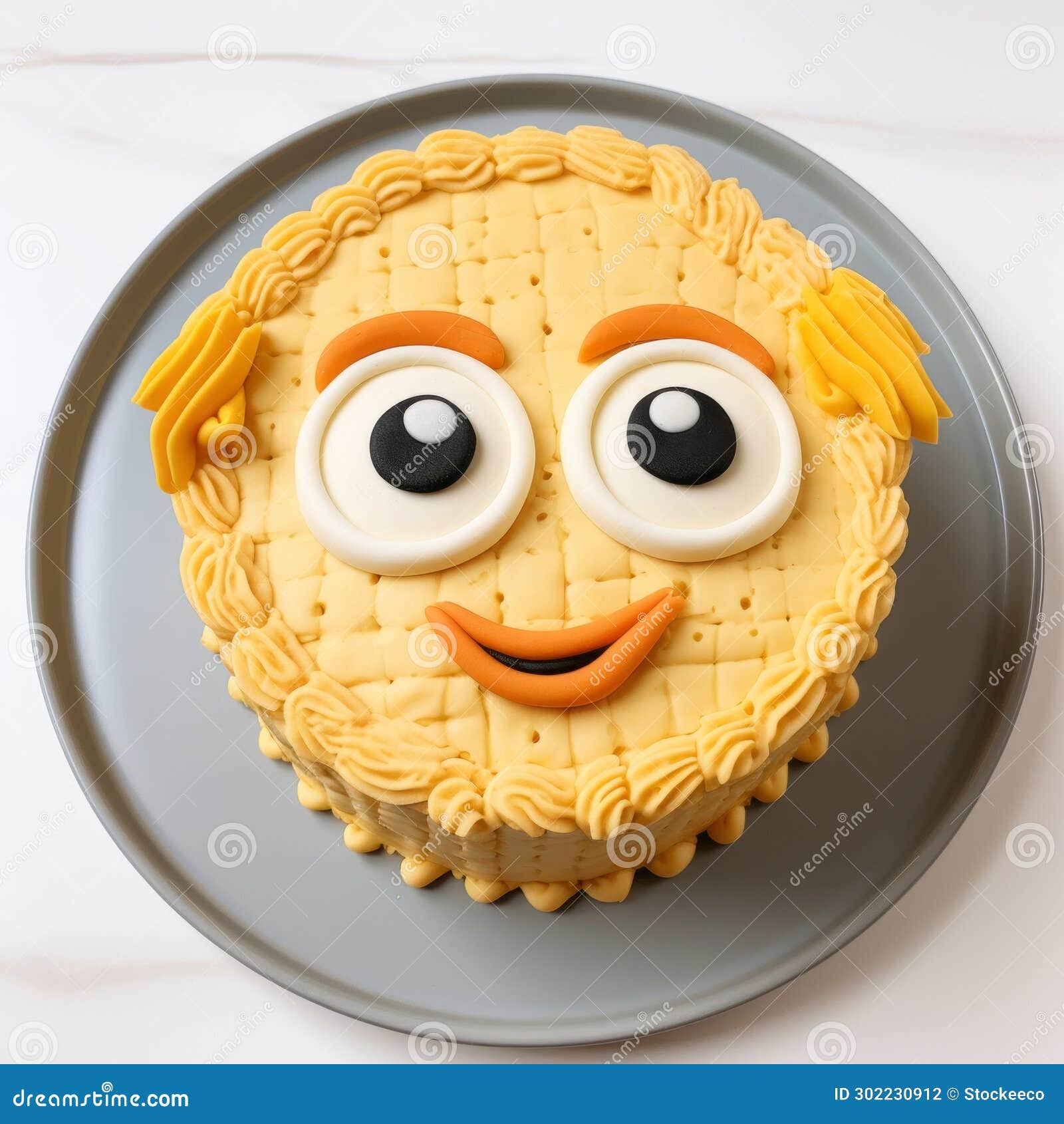 Fish Theme Rice Pudding Face Cake with Comic Cartoon Style Design Stock ...