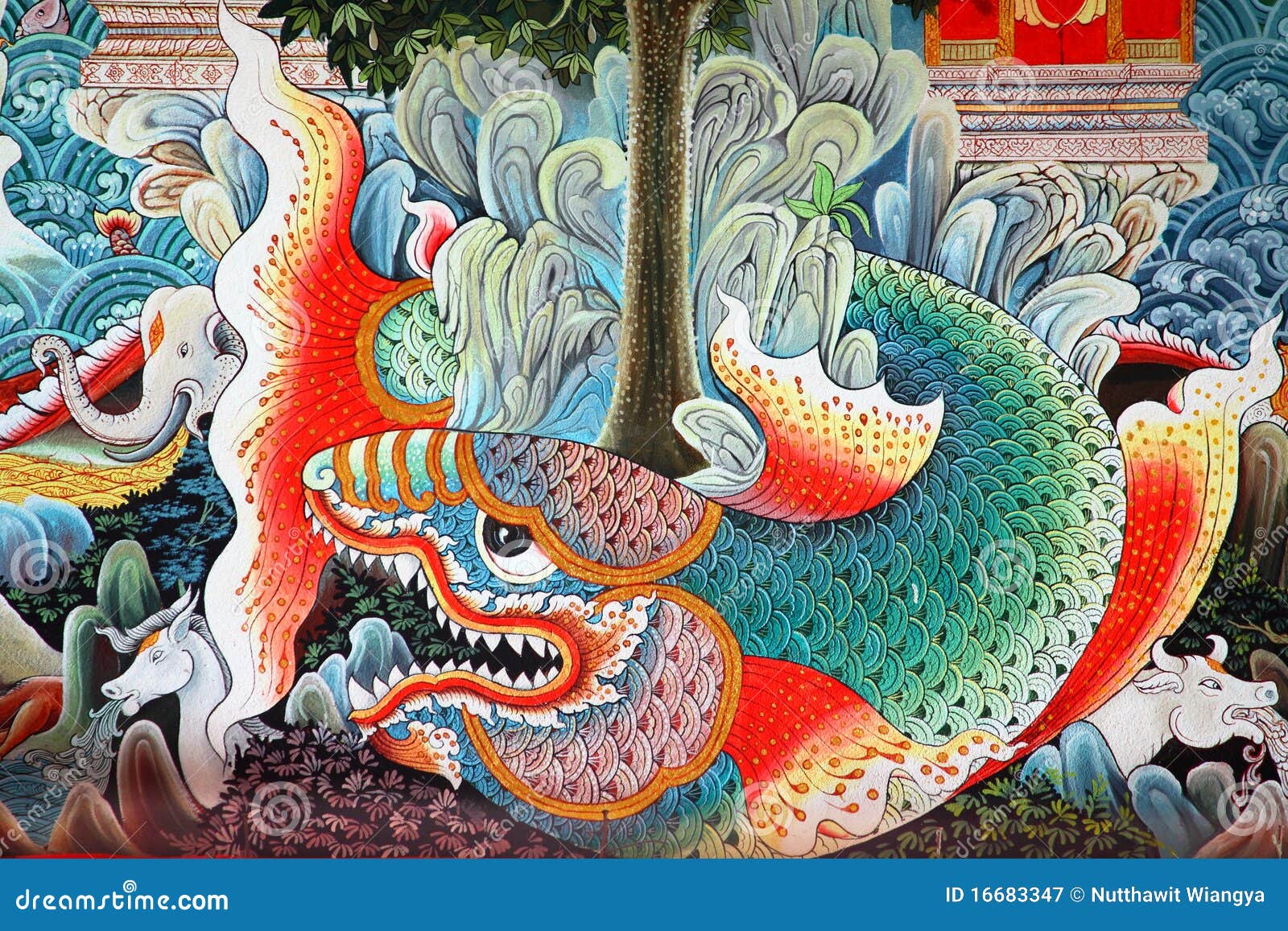 Fish in Traditional Thai Art Stock Image - Image of buddhism, ornate ...