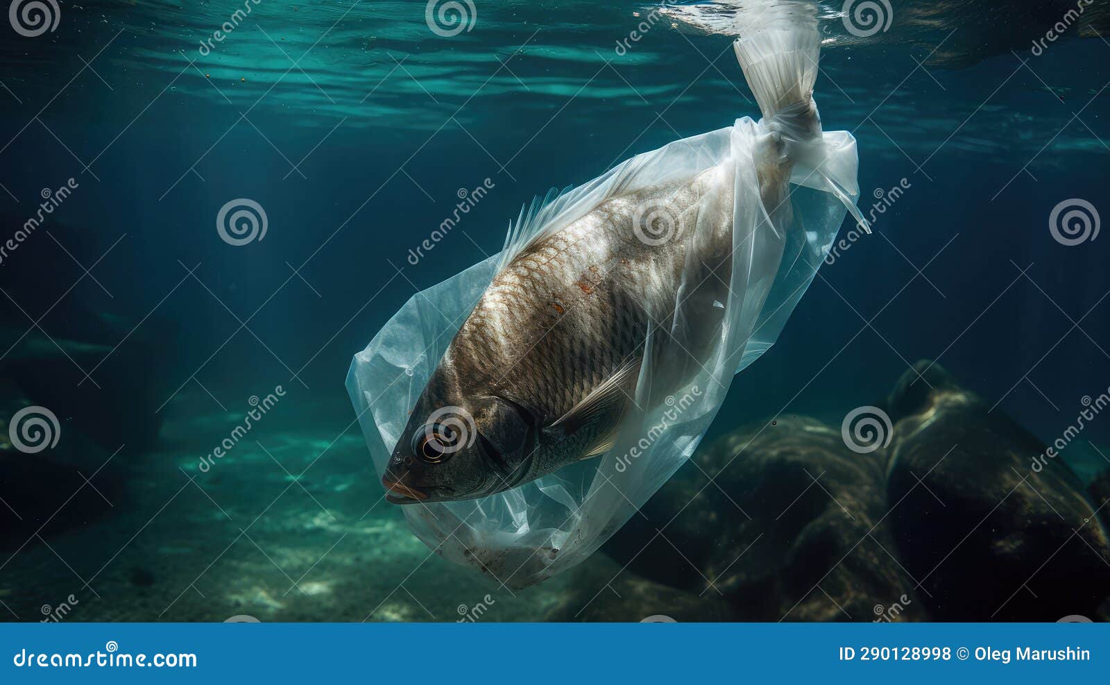 Fish in a Transparent Plastic Bag Under Water. Environmental Pollution ...