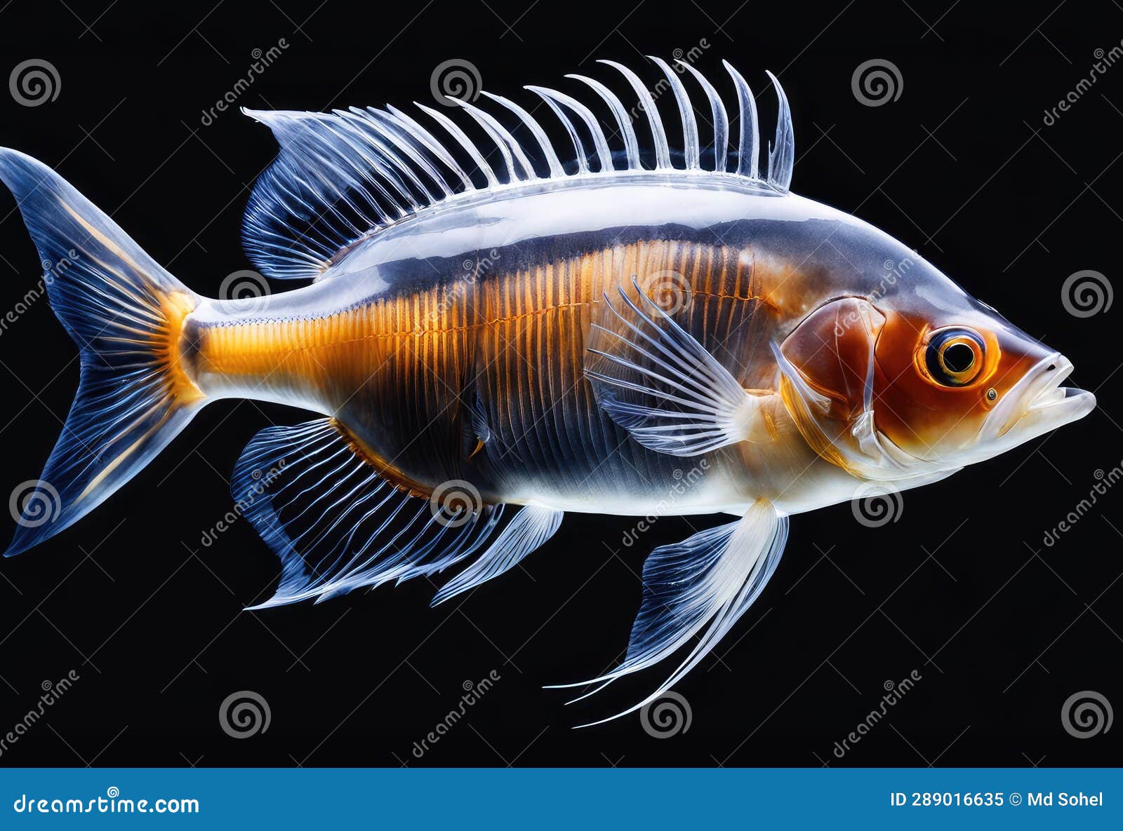 A Fish that is Transparent and Shows Its Bones and Organs Stock ...