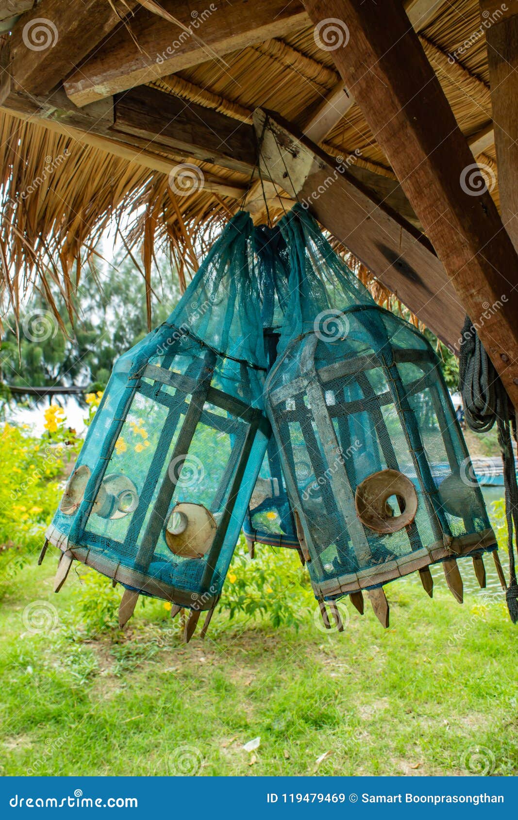 Fish Trap Device Made from Mesh Blue. Stock Image - Image of ...