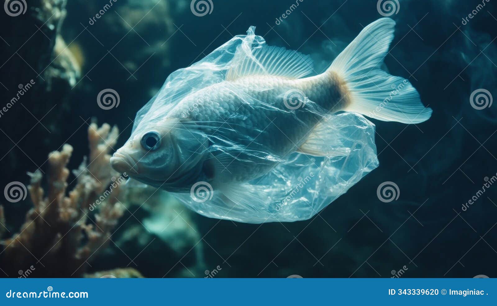 A Fish Trapped in a Plastic Bag Underwater Stock Illustration ...