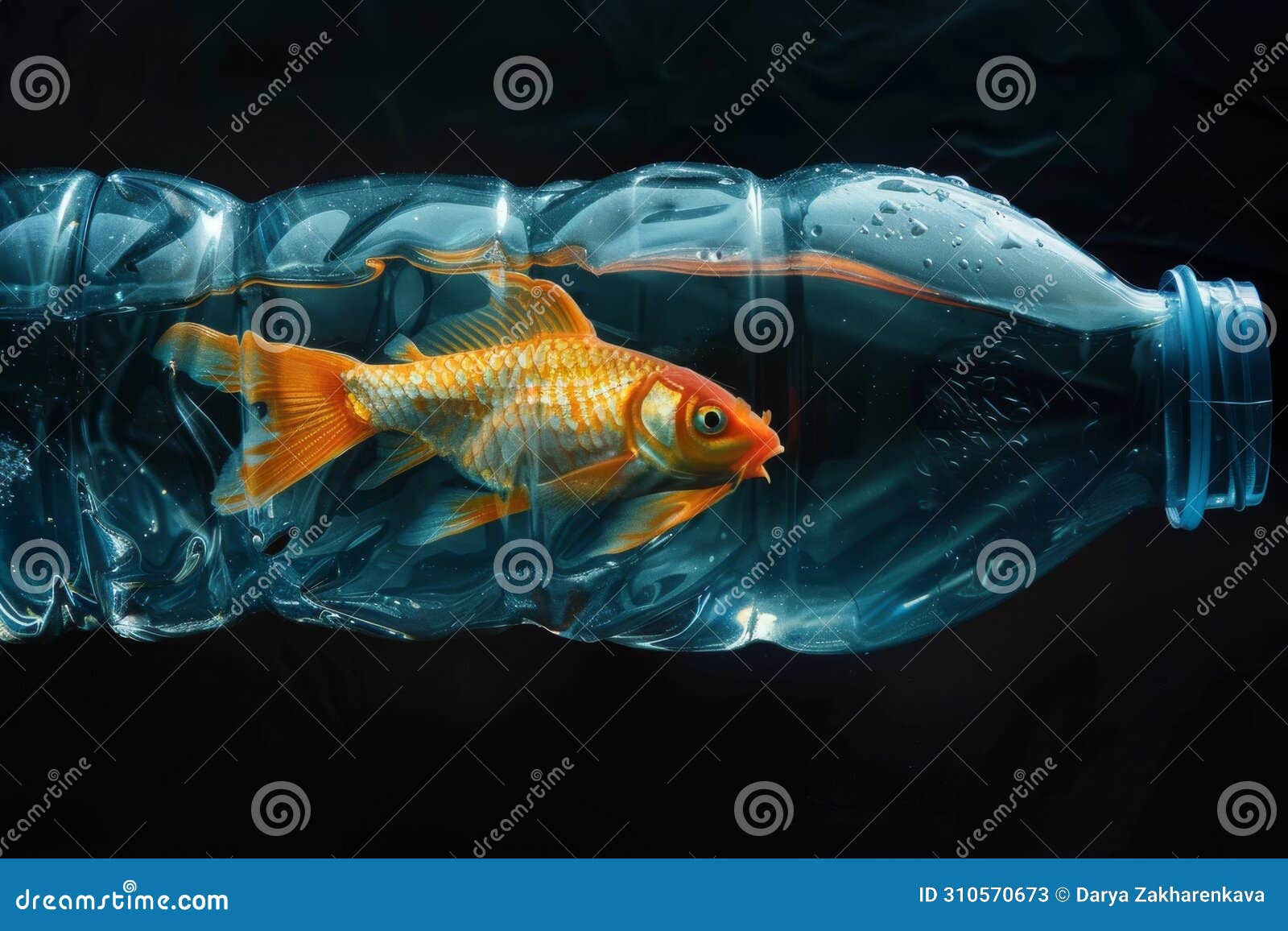 Fish Trapped in Plastic Bottle: Pollution Concept Stock Illustration ...