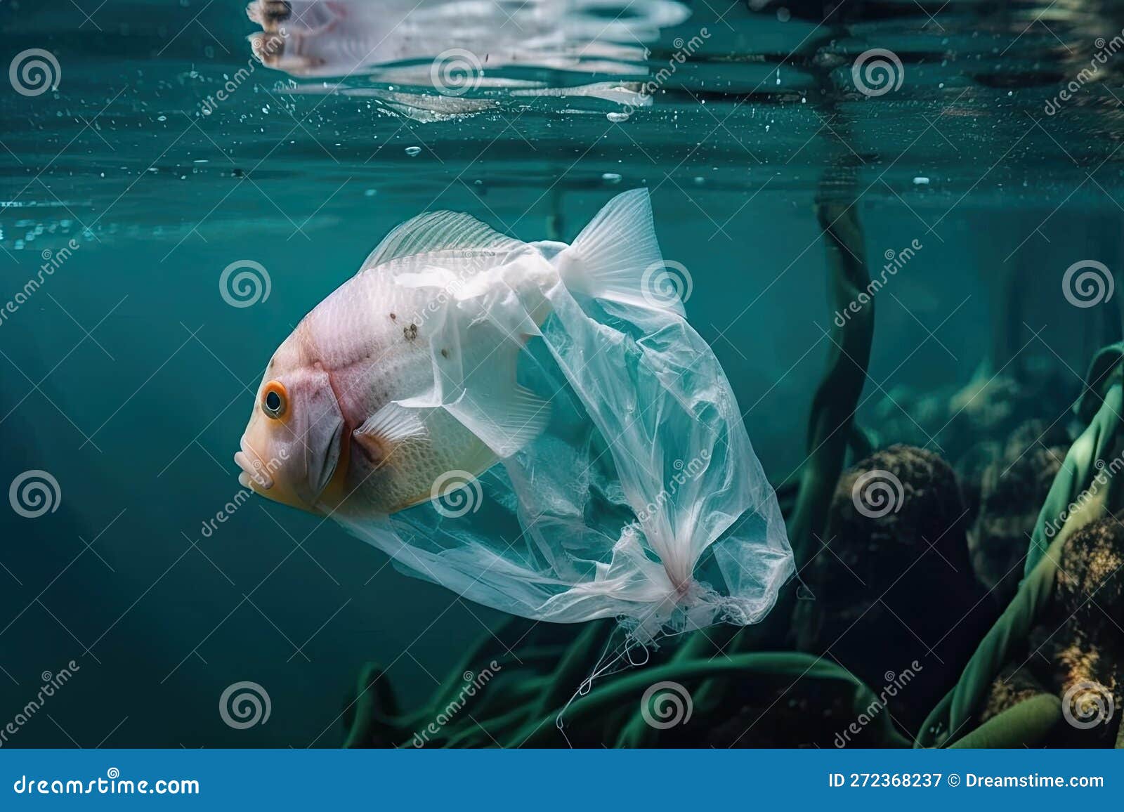 Fish Trapped in Plastic Trash. Plastic Pollution in Ocean Environmental ...