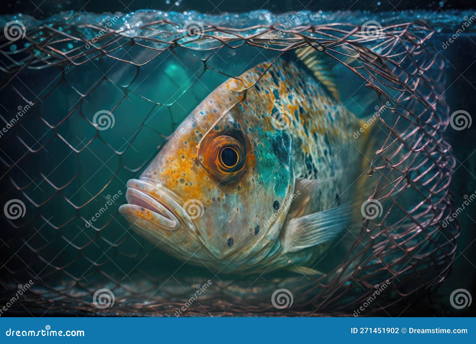 Fish Trapped Underwater. Fish in a Cage. Poaching and Destruction of ...