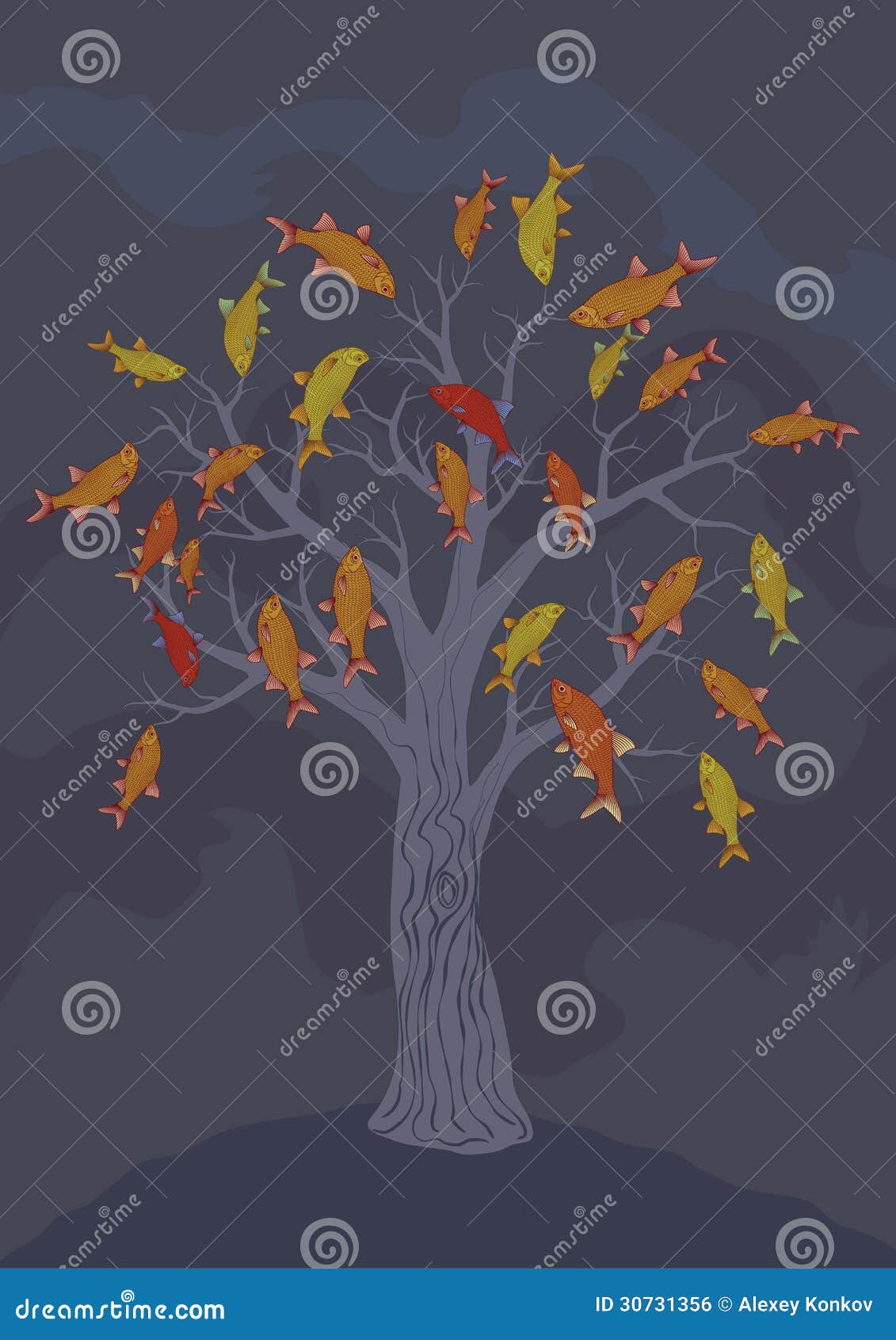 Fish tree. Vector drawing. stock vector. Illustration of fish - 30731356
