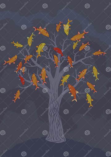 Fish tree. Vector drawing. stock vector. Illustration of fish - 30731356