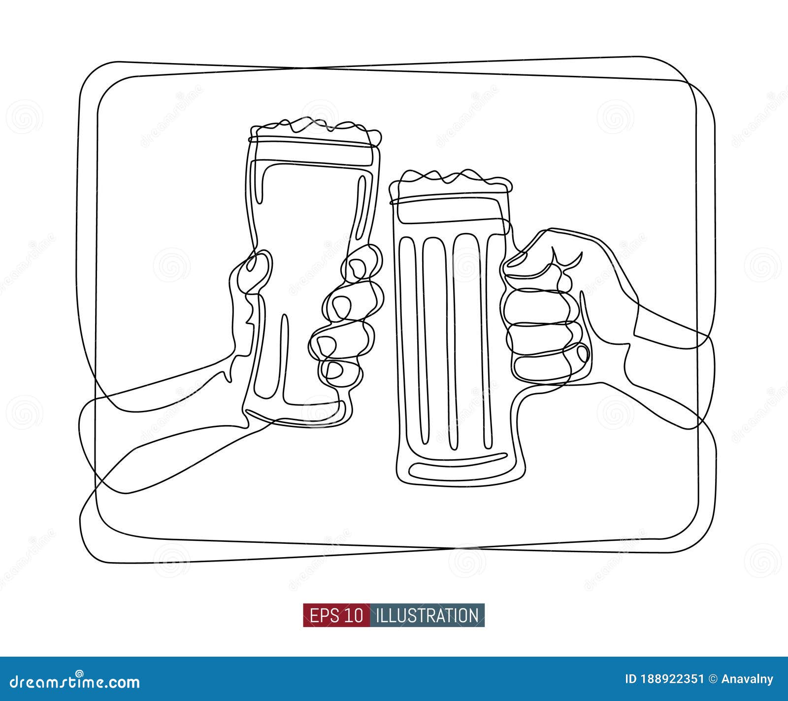 Continuous Line Drawing of Hands Holding Beer Glasses and Clinking ...