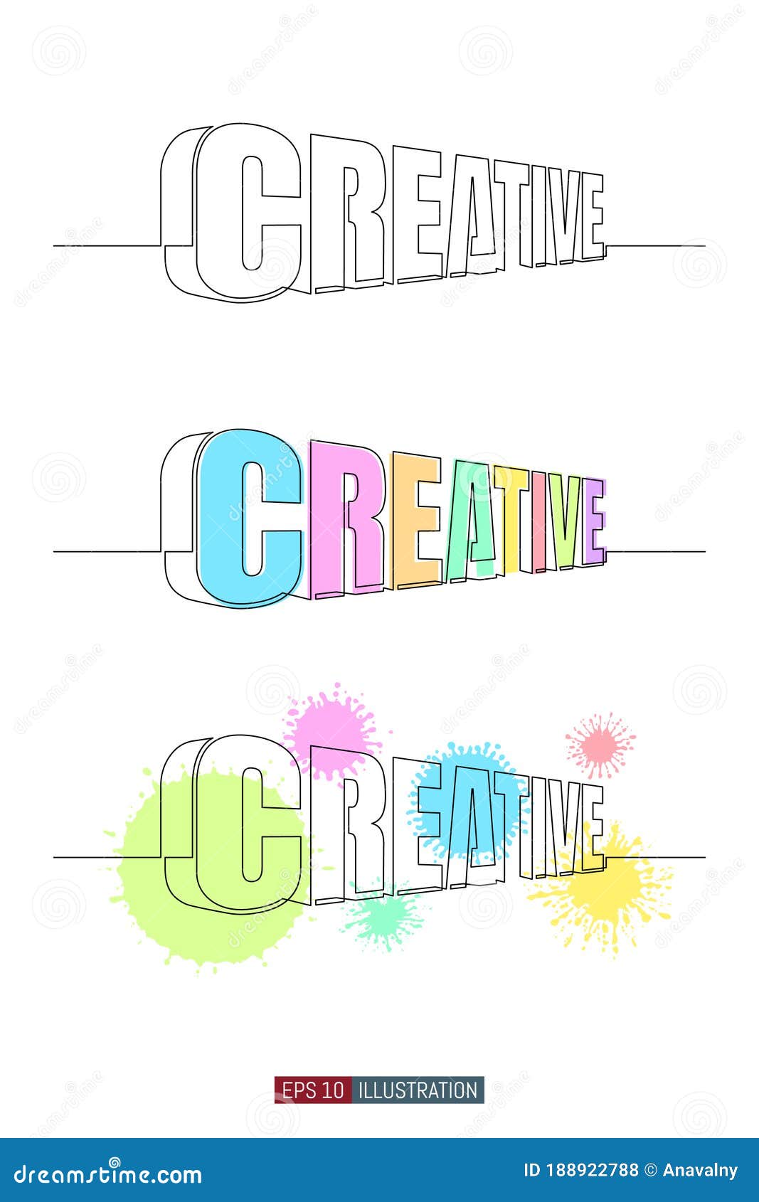 Continuous Line Drawing of 3d Creative Word Typography. Abstract ...