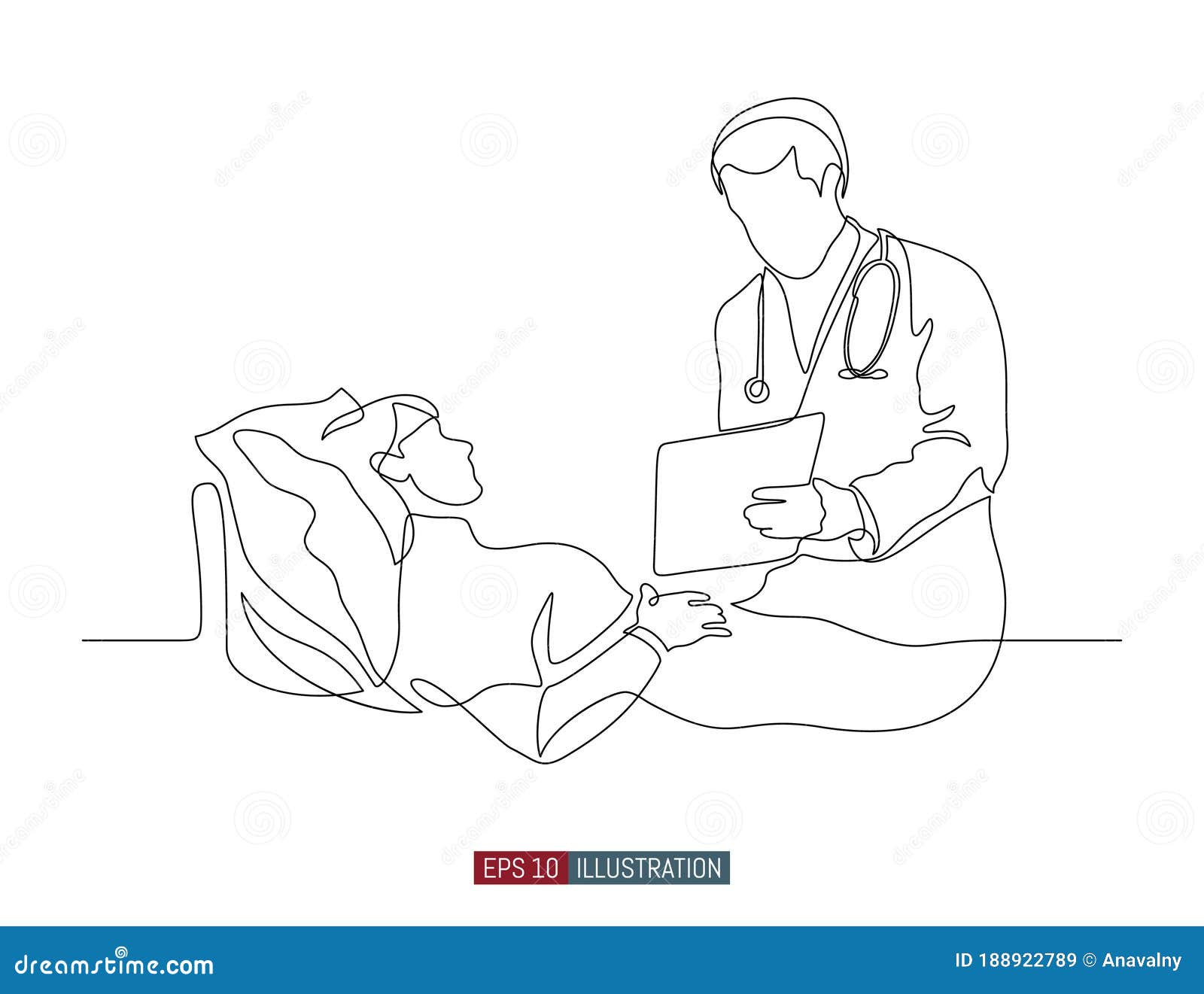 Continuous Line Drawing of Doctor and Patient Dialog. Hospital Scene ...