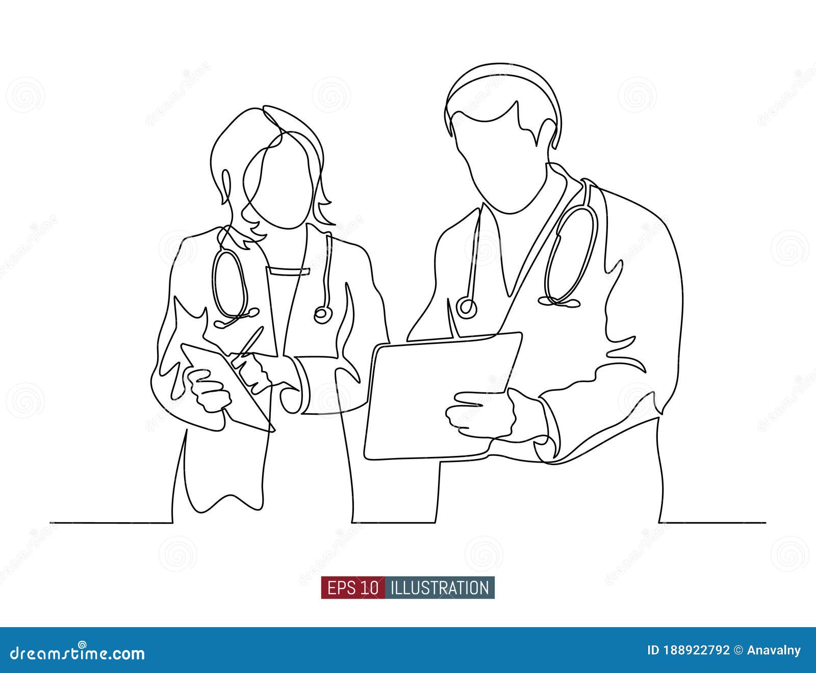 Continuous Line Drawing of Two Doctors Dialog. Hospital Scene. Vector ...